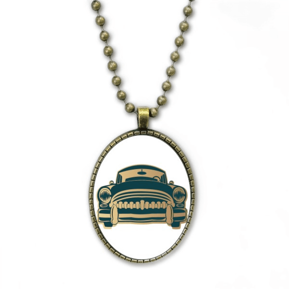 green classic cars outline pattern necklace vintage chain bead pendant ...