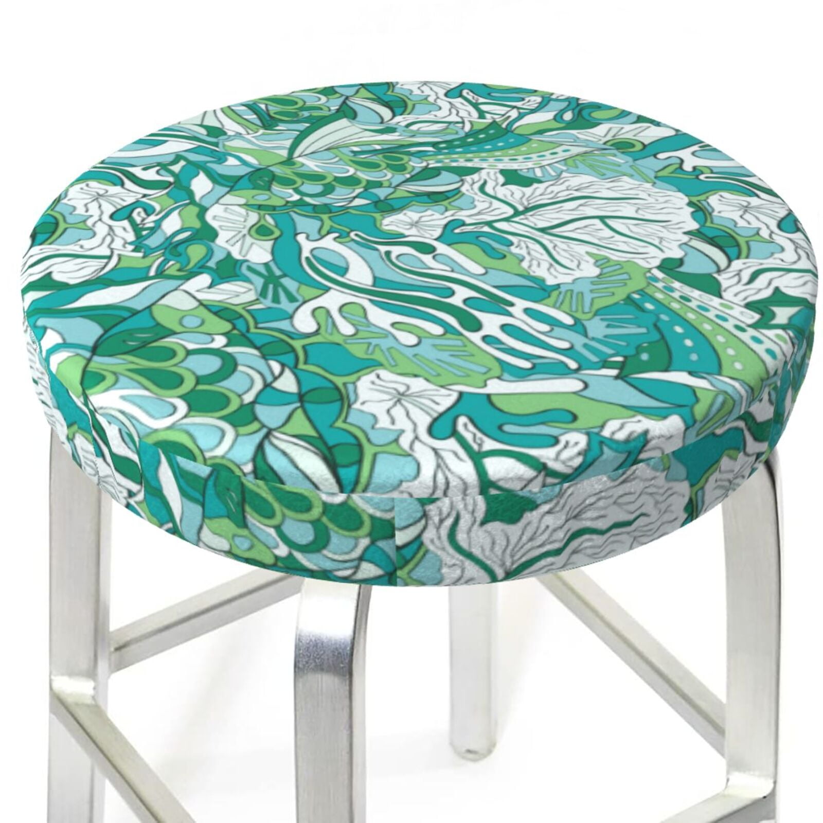 green doodle pattern Round Bar Stool Covers, Soft Velvet Bar Stool Seat ...