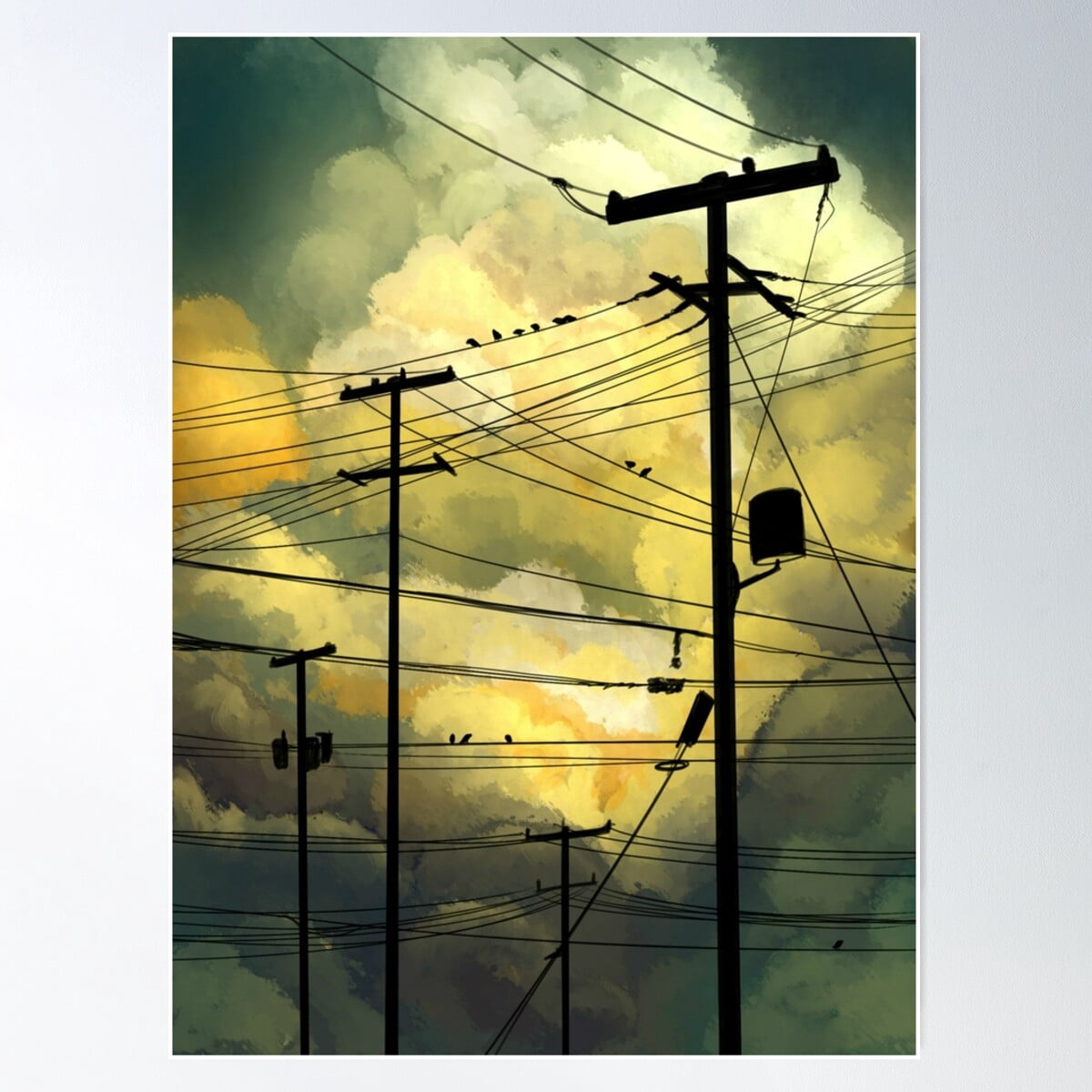green sky telephone wires Poster, 18x24 UNFRAMED - Walmart.com