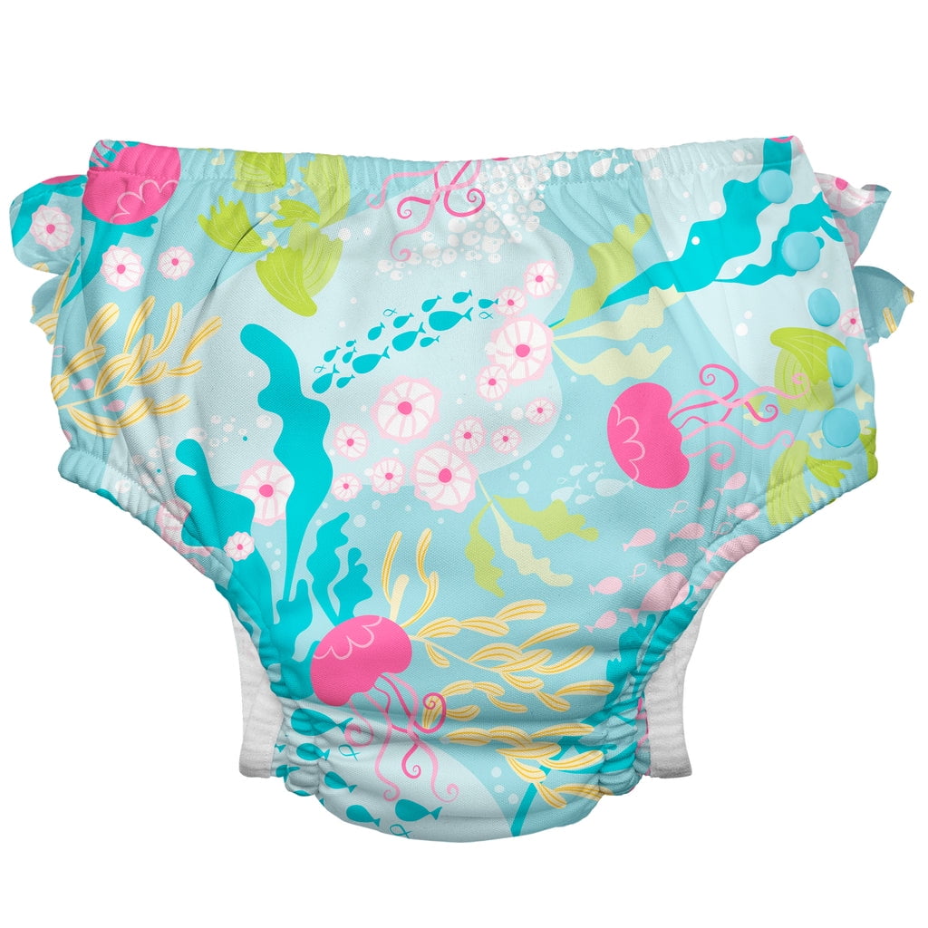 green sprouts Eco Snap Ruffled Swim Diaper-Aqua Coral Reef-6mo ...