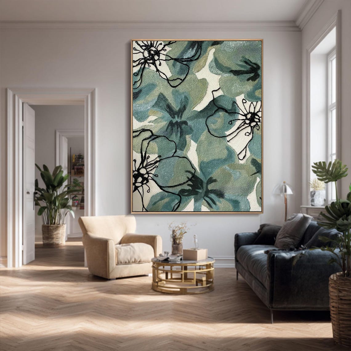 green texture wall art abstract floral art pink flower texture on green ...