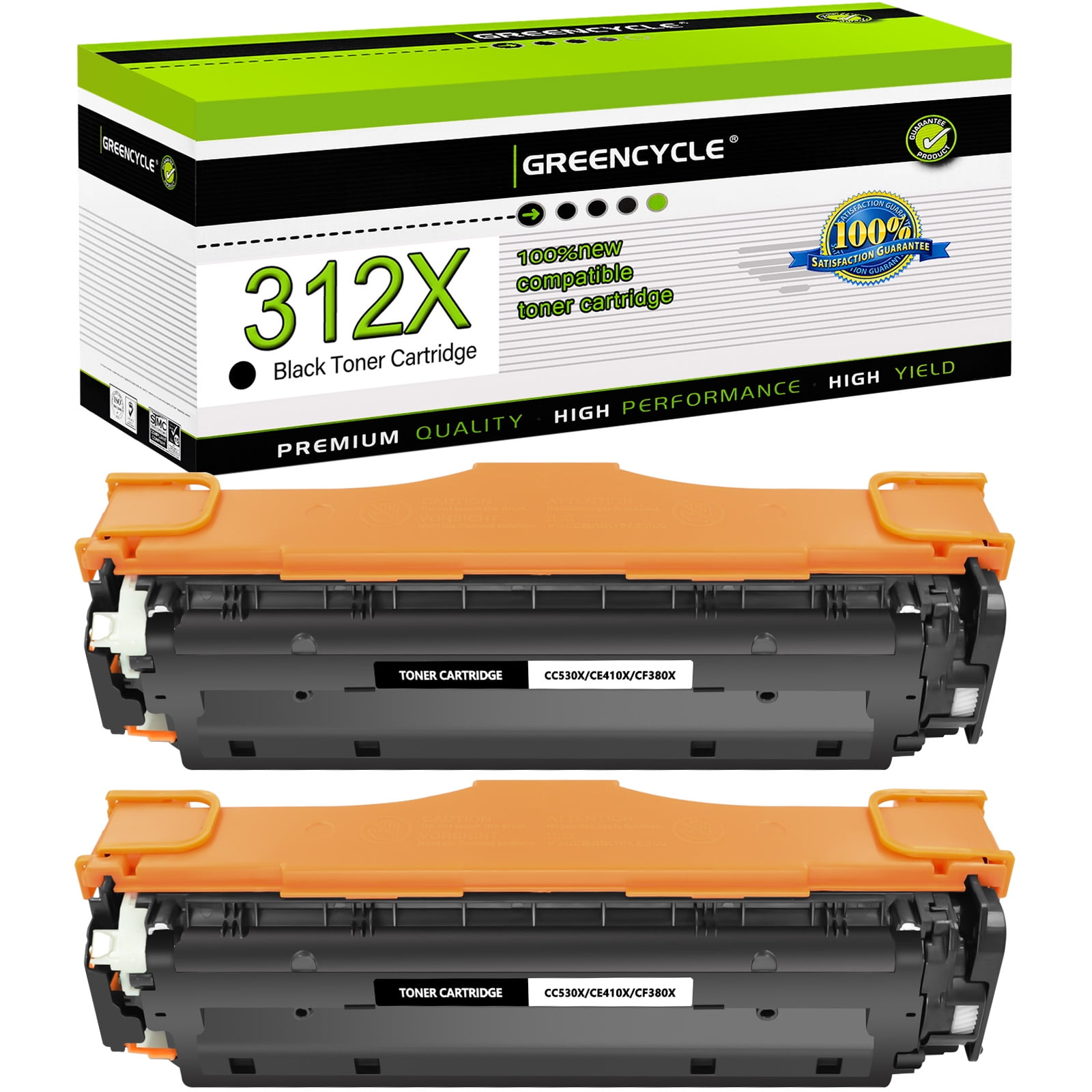 greencycle 2 Pack 312X CF380X Compatible Toner Cartridge Replacement for HP 312X 312A CF380X ...
