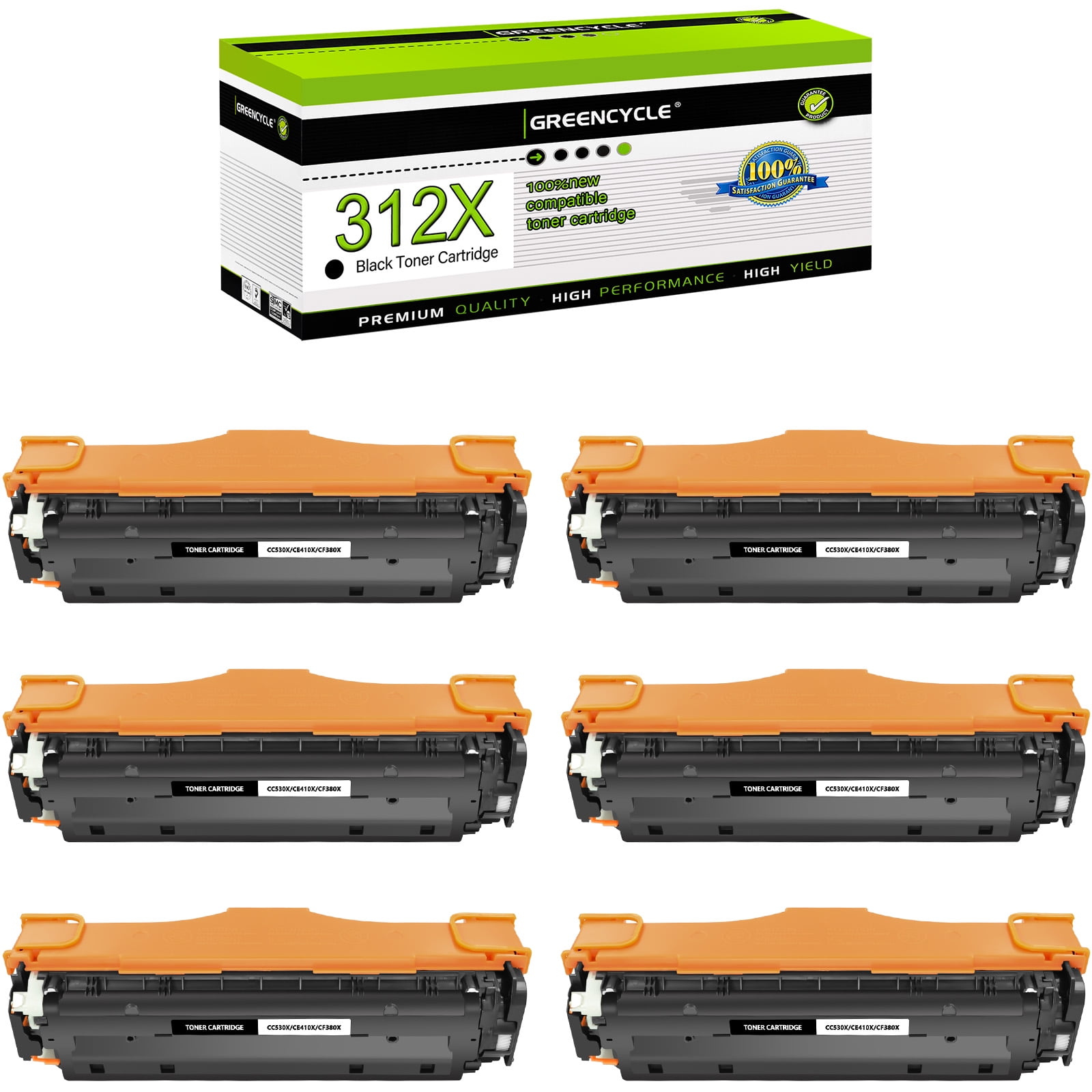 greencycle 6 Pack 312X CF380X Compatible Toner Cartridge Replacement ...