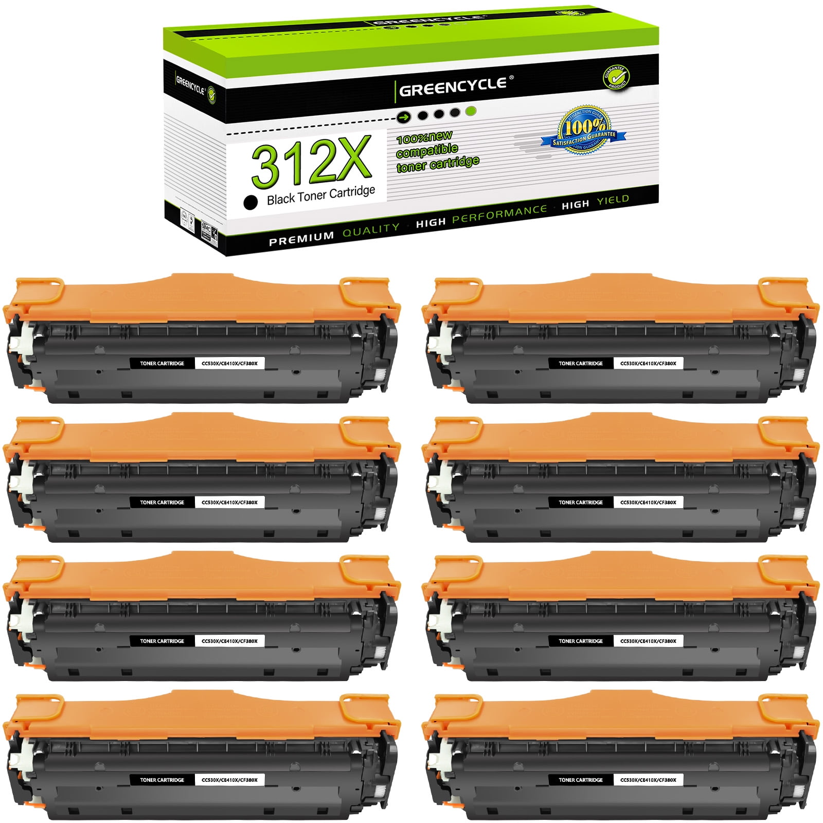 greencycle 8 Pack 312X CF380X Compatible Toner Cartridge Replacement for HP 312X 312A CF380X ...