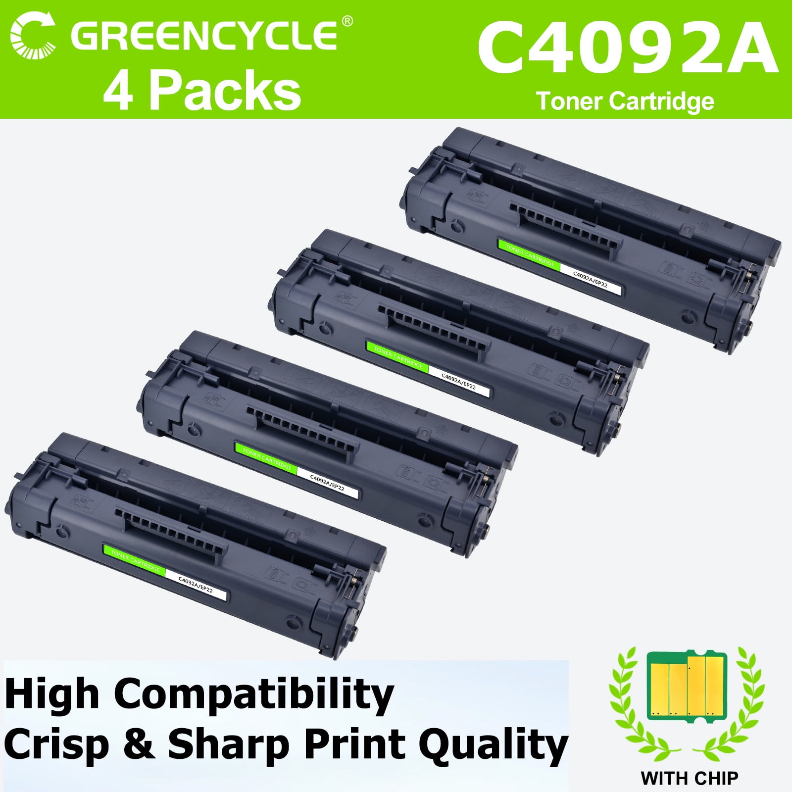 greencycle C4092A Black Toner Cartridge Replacement Compatible for HP ...