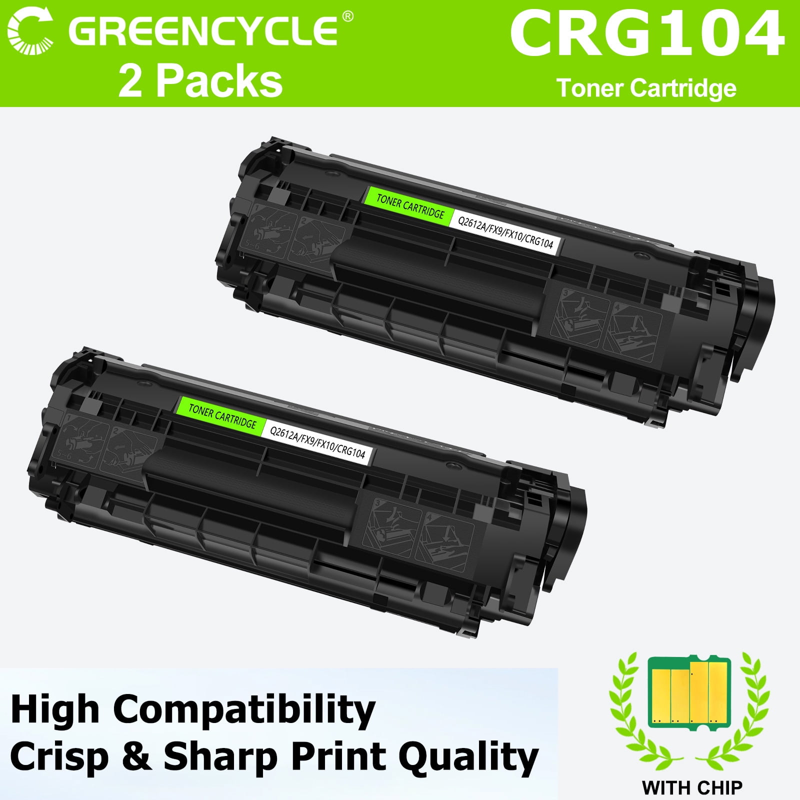 greencycle CRG104 Black Toner Cartridge Replacement Compatible for Canon 104 Work with ...