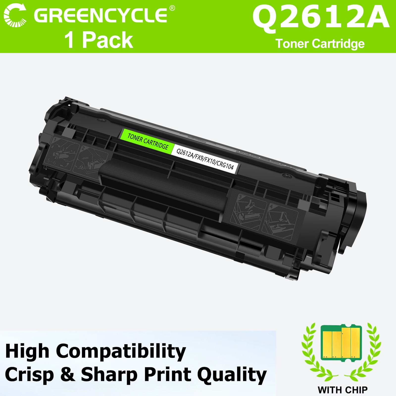 greencycle Q2612A Black Toner Cartridge Replacement Compatible for HP 12A Work with Laser Jet ...
