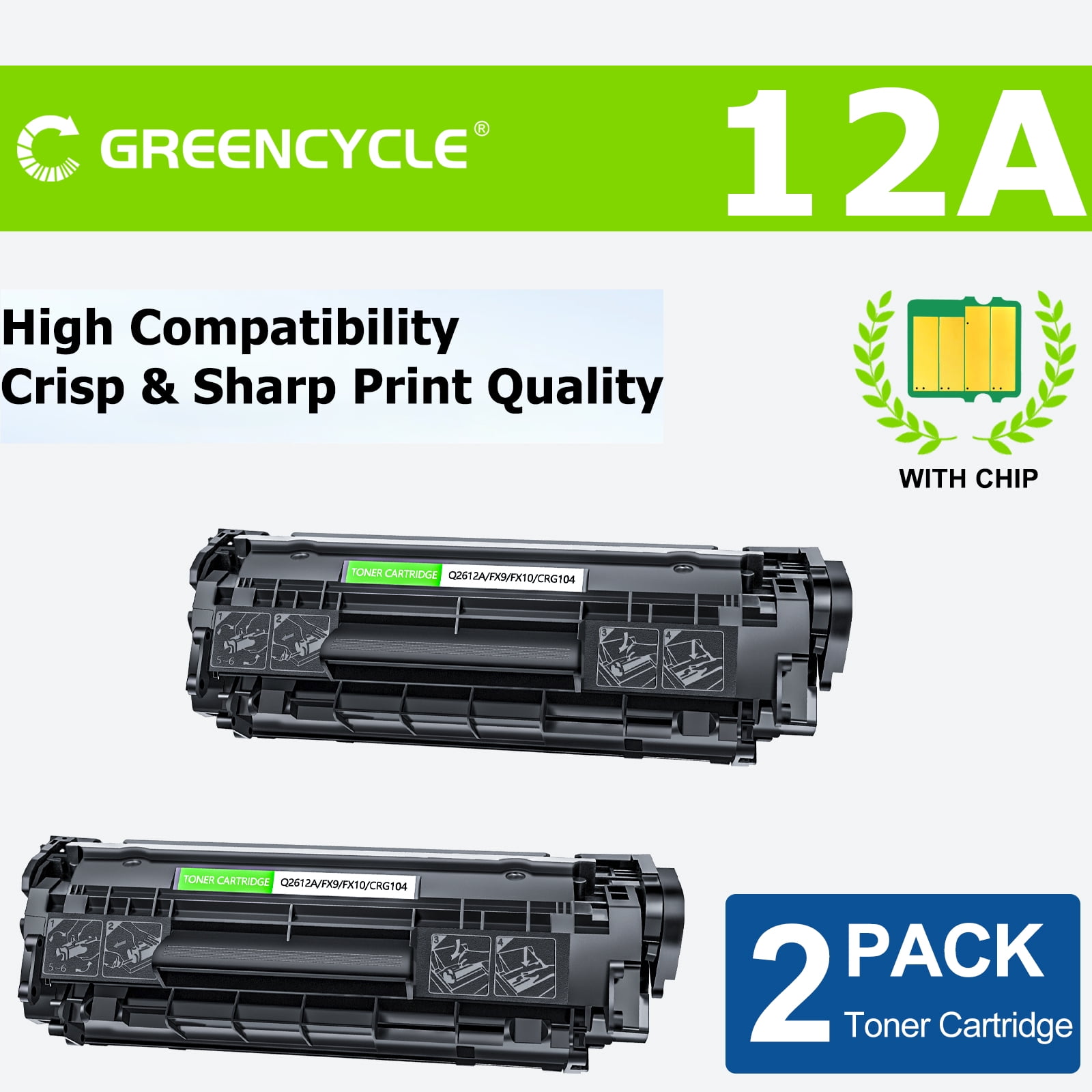greencycle Q2612A Toner Cartridge Replacement Compatible for HP 12A ...