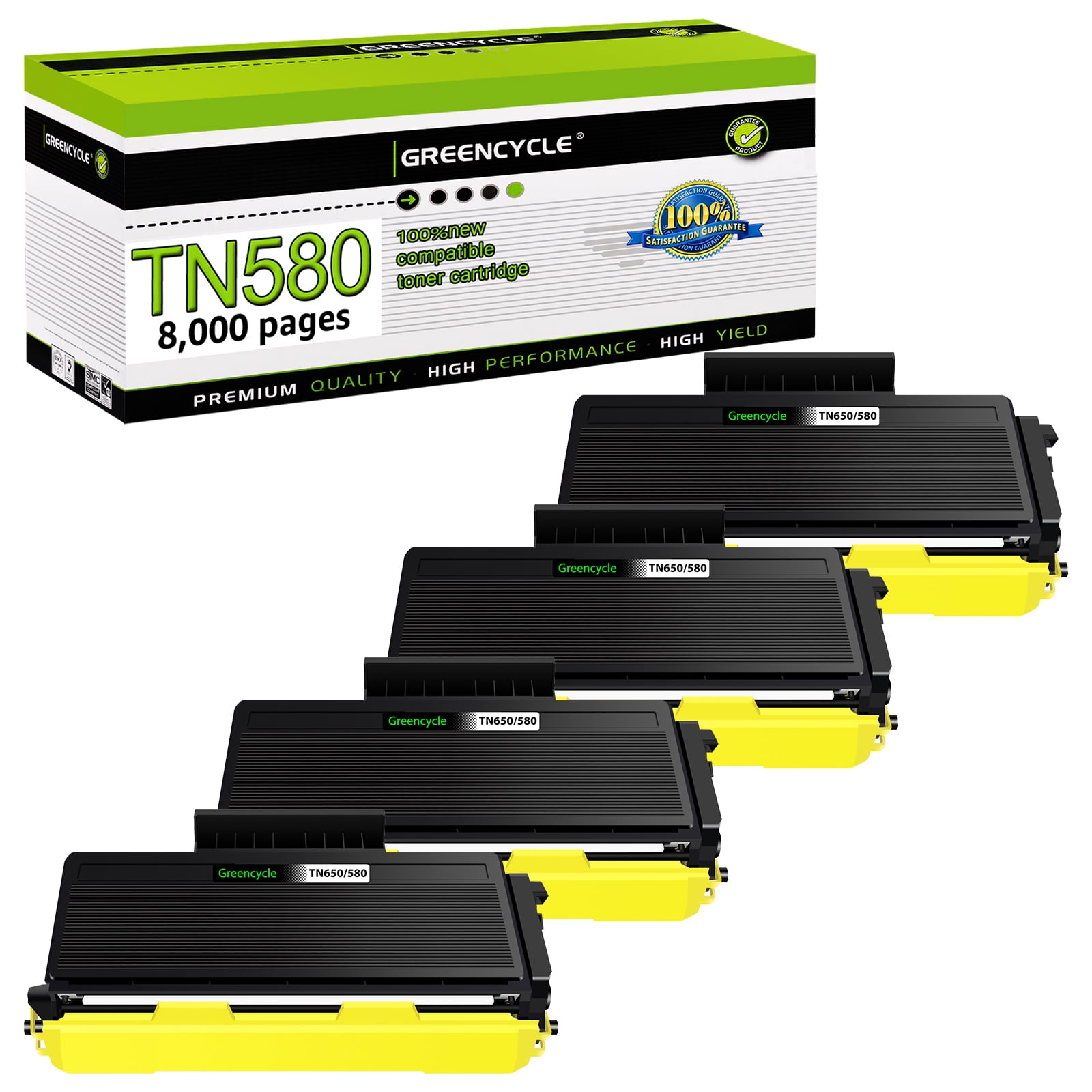 greencycle TN-580 4 Pack Black Compatible Toner Cartridge Replacement ...