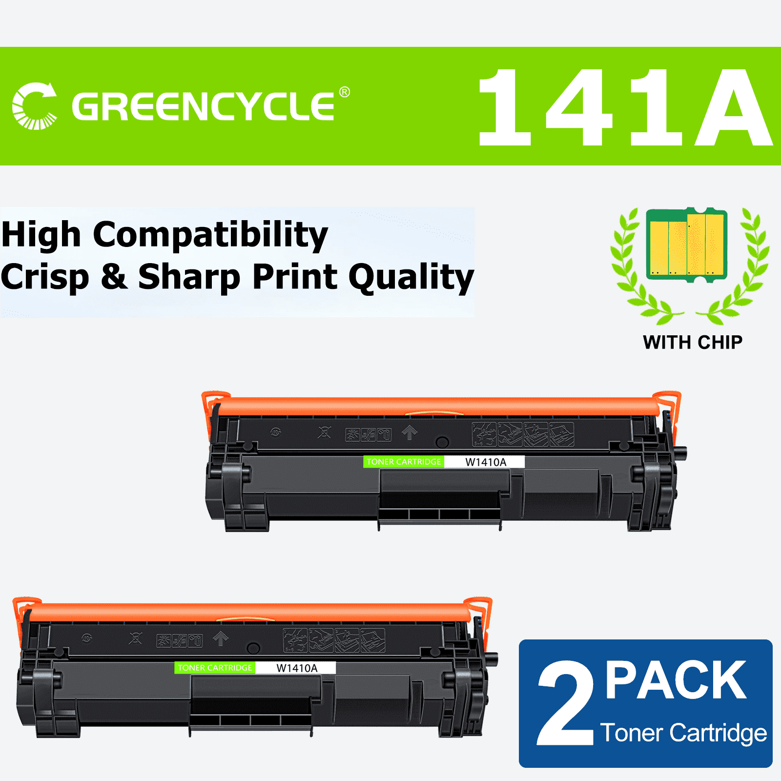 GreenCycle W1410A Compatible Black Toner Cartridge 2 Pack for HP ...