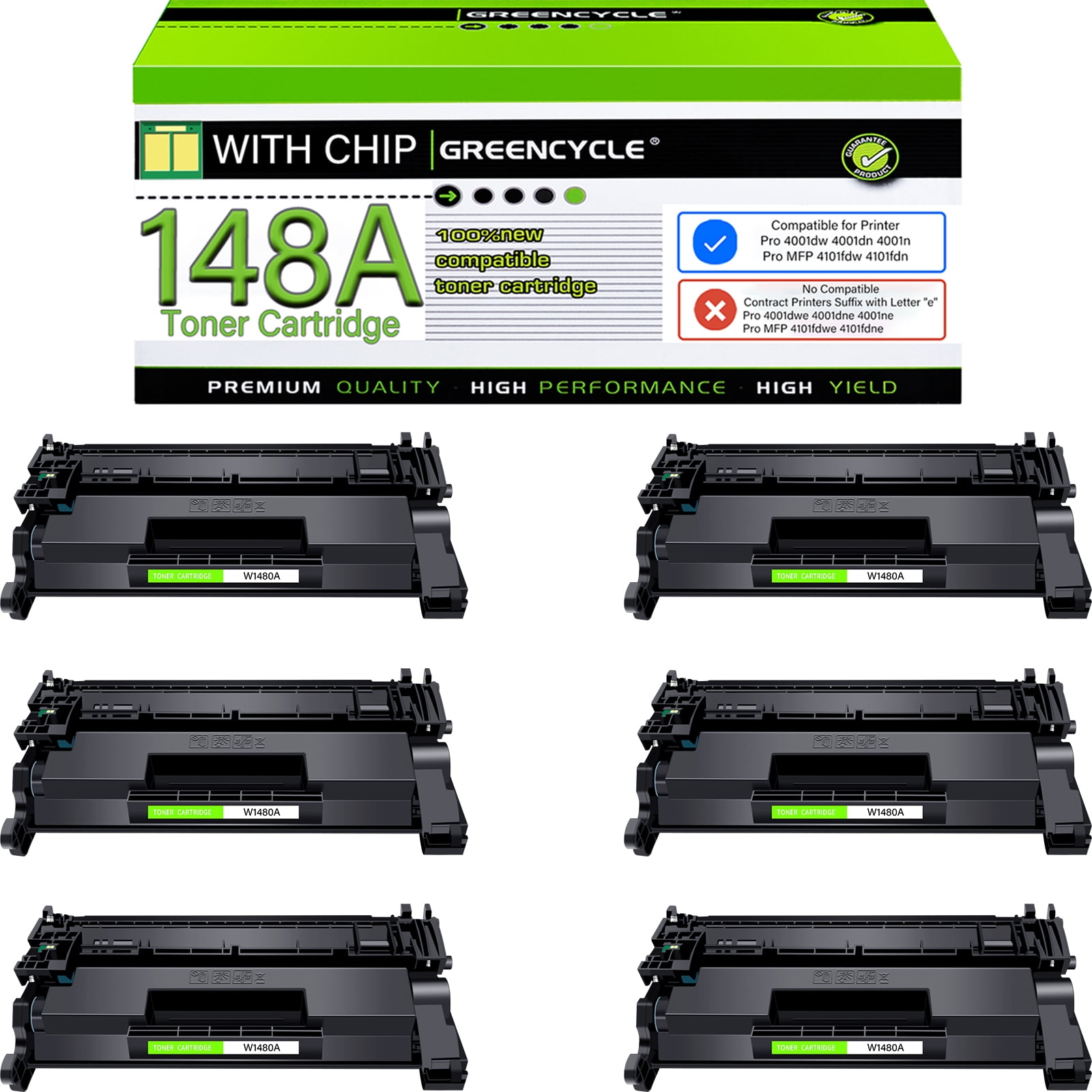 greencycle W1480A Black Compatible Toner Cartridge with CHIP ...