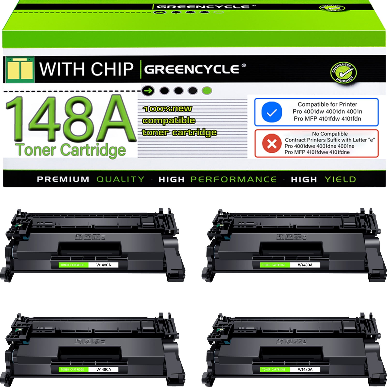 greencycle W1480A Black Compatible Toner Cartridge with CHIP ...