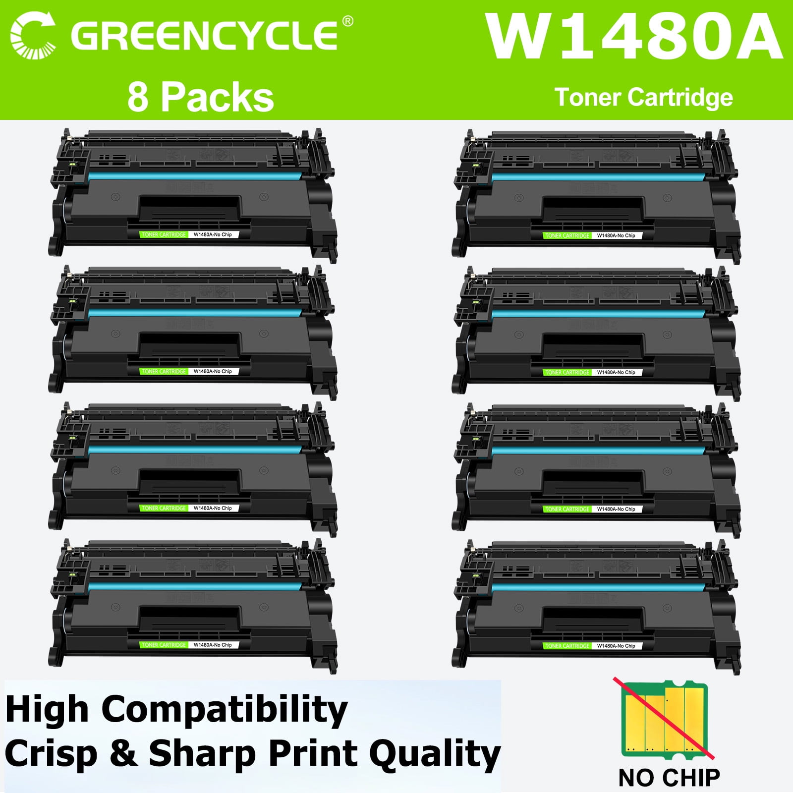 greencycle W1480A No Chip Toner Cartridge Replacement Compatible for HP ...