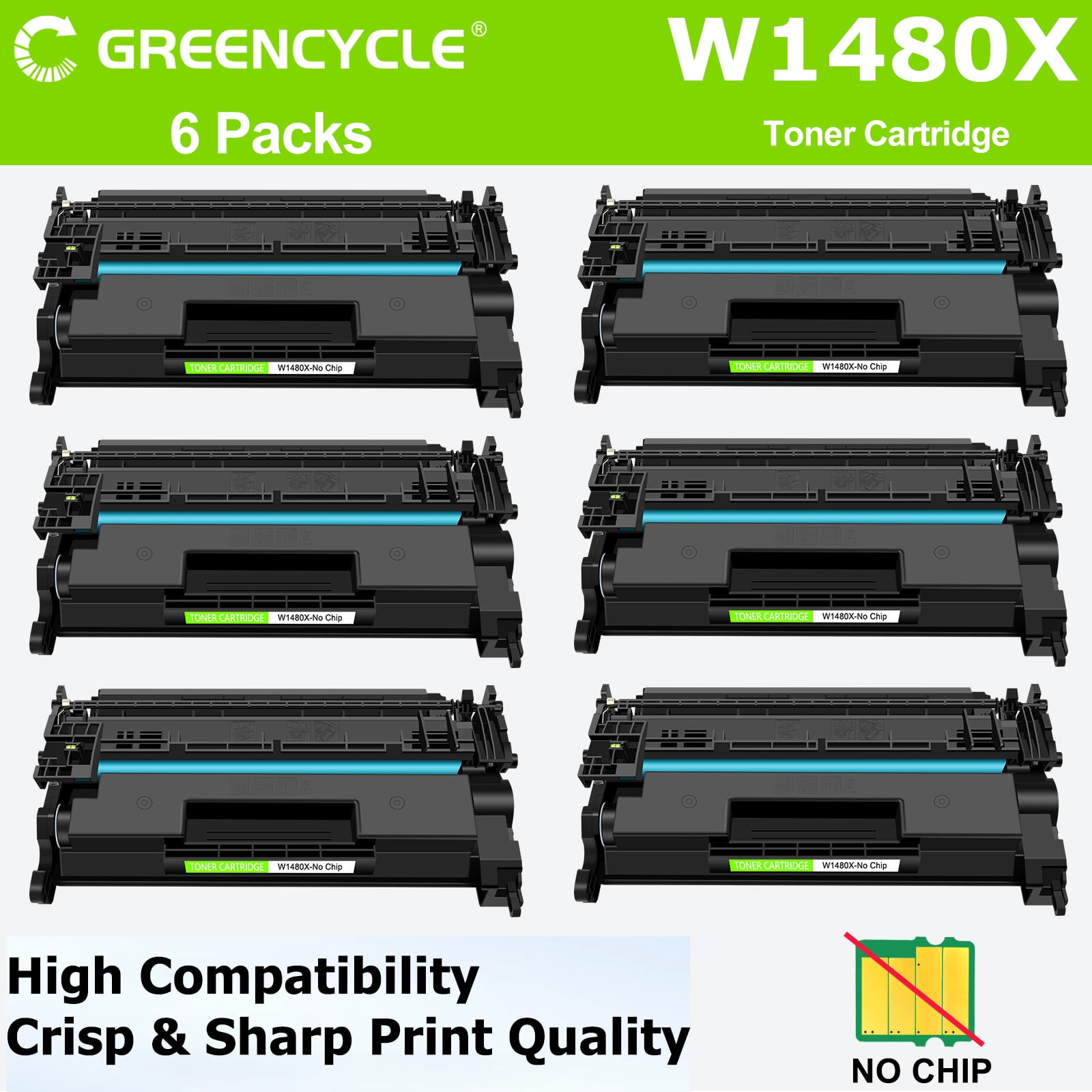greencycle W1480X No Chip Toner Cartridge Replacement Compatible for HP ...