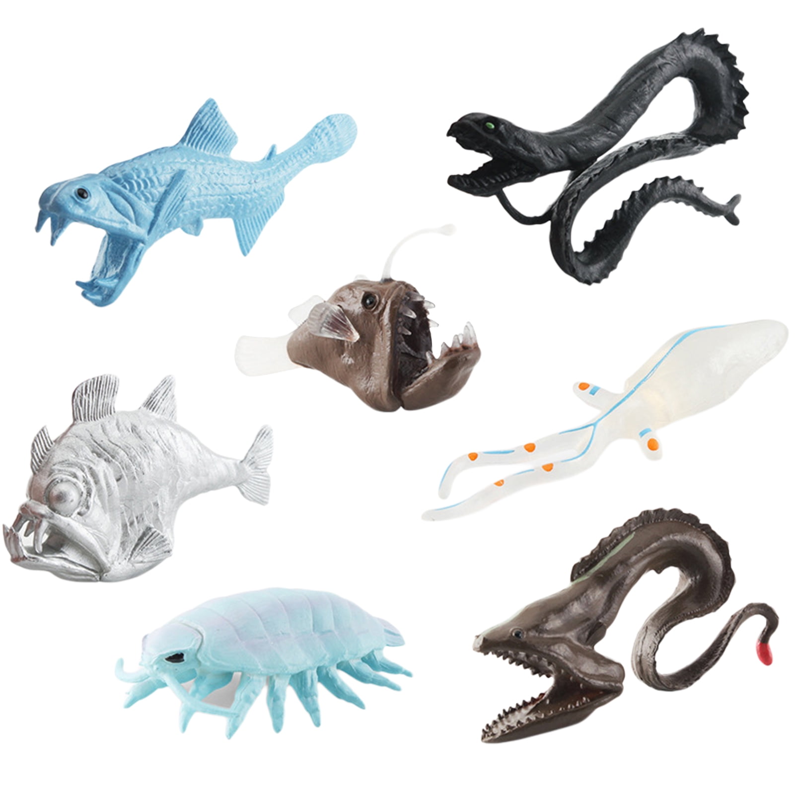 greenhome 7Pcs Sea Animal Models Simulated Gulper Eel Anglerfish Squid ...