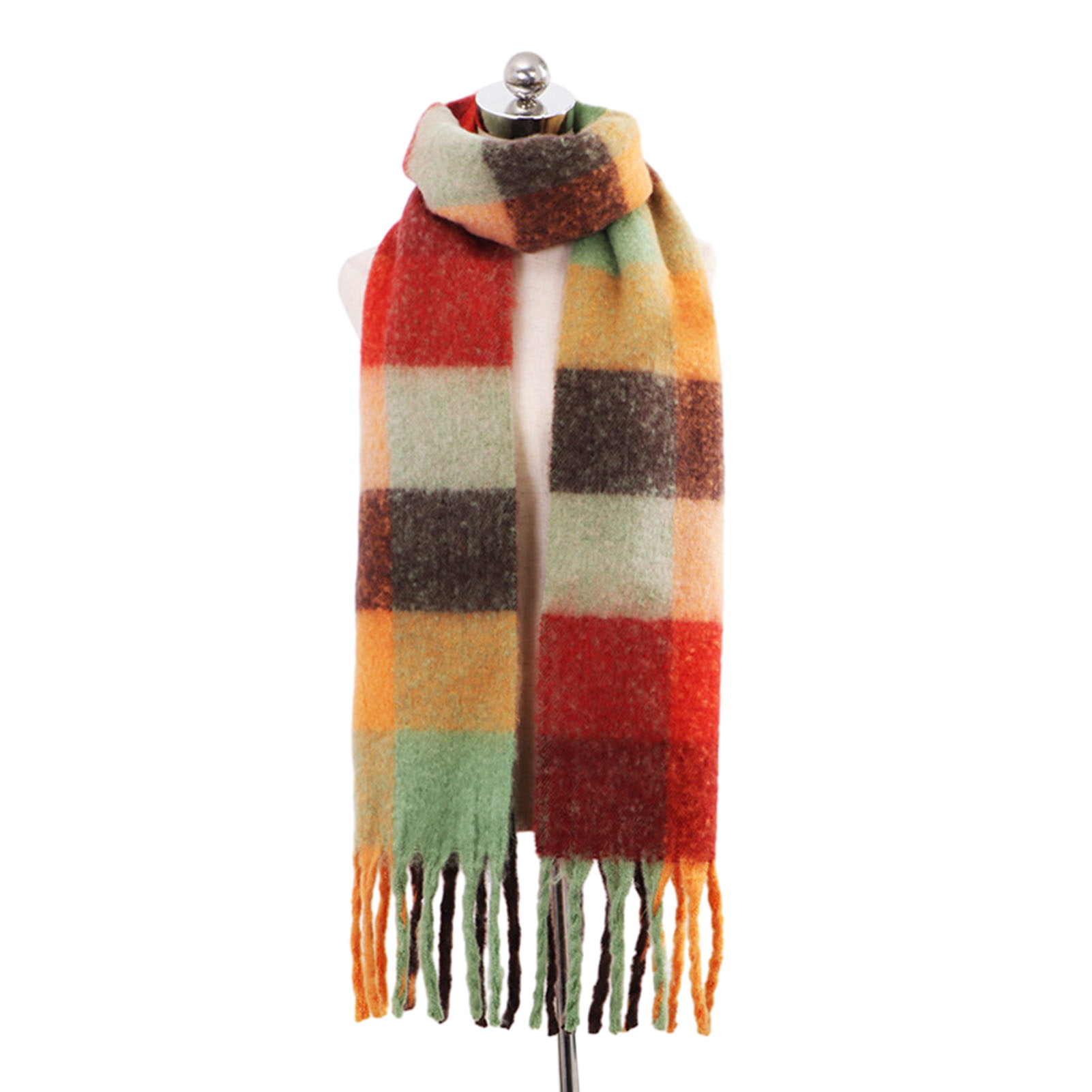 greenhome Women Winter Scarf Colorful Colorblock Tassel Decor Thick ...