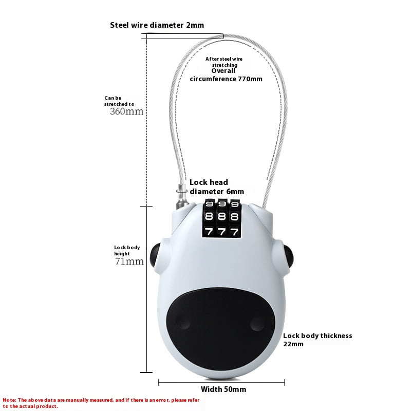 grey 3-Digit Combination Lock, Retractable Cable Lock, Anti-Theft ...