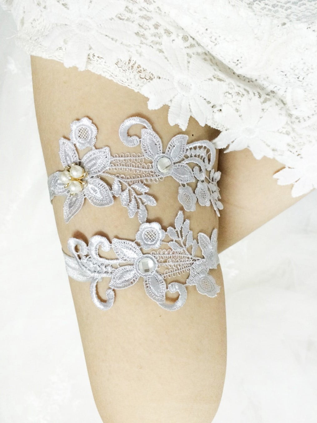 grey Garter Belt for Bride Wedding Garter Lace Bridal Garter Party Leg ...