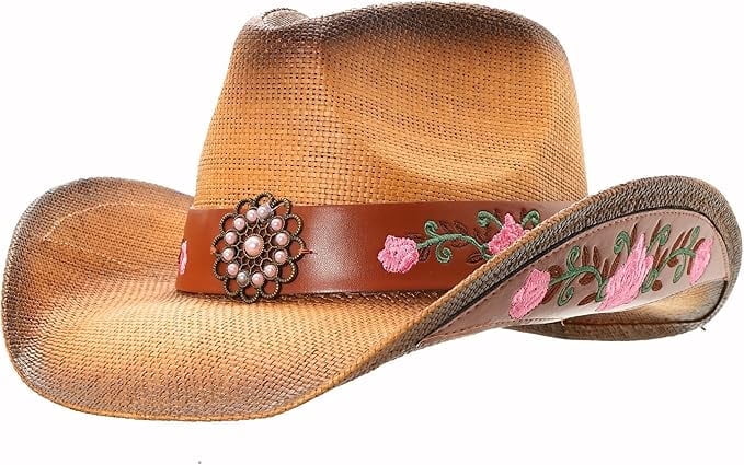 grinderPUNCH Western Outback Cowboy Hat, Straw, Brown Leather, Classic ...