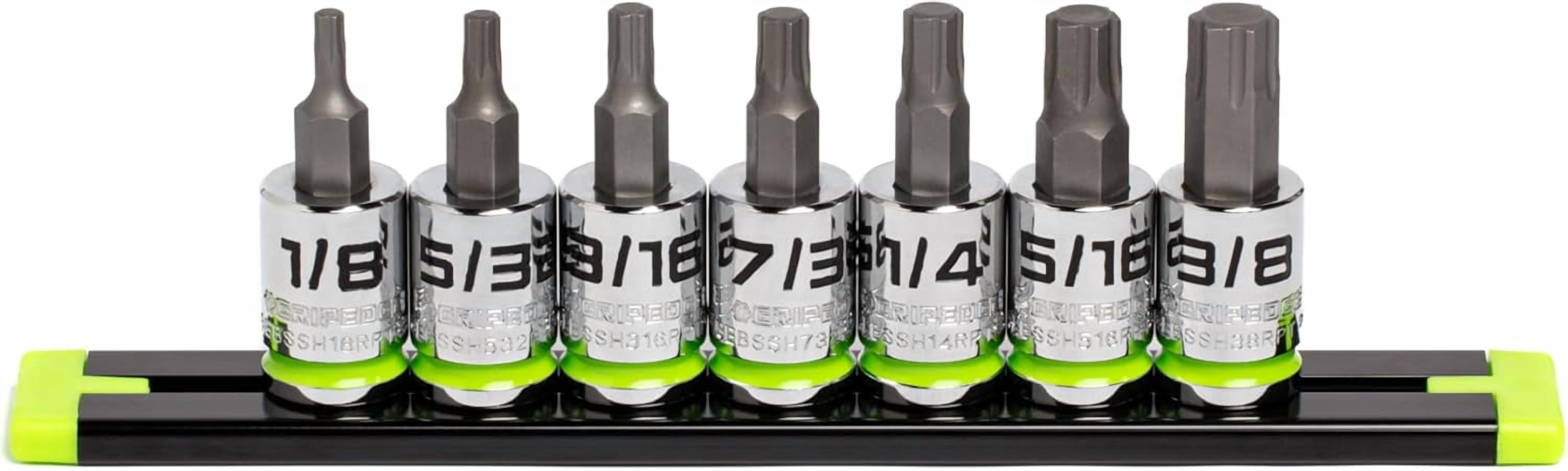 gripedge hex bit socket set | 7-pc - 3/8'' drive short sae rpt hex driver set | sizes 1/8'' - 3/ ...