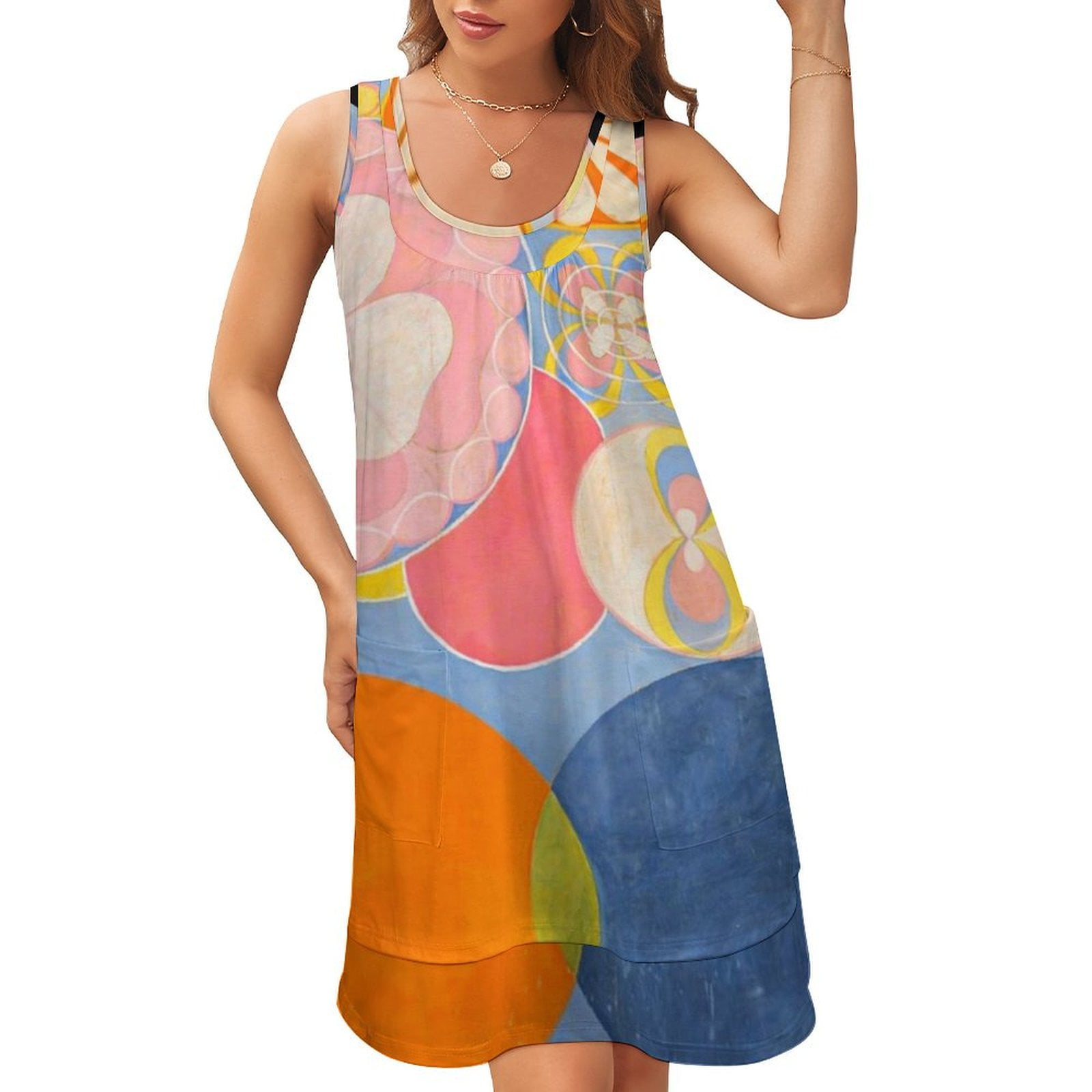 group iv - hilma af klint design Sleeveless U-Neck Fake Two Piece Dress ...