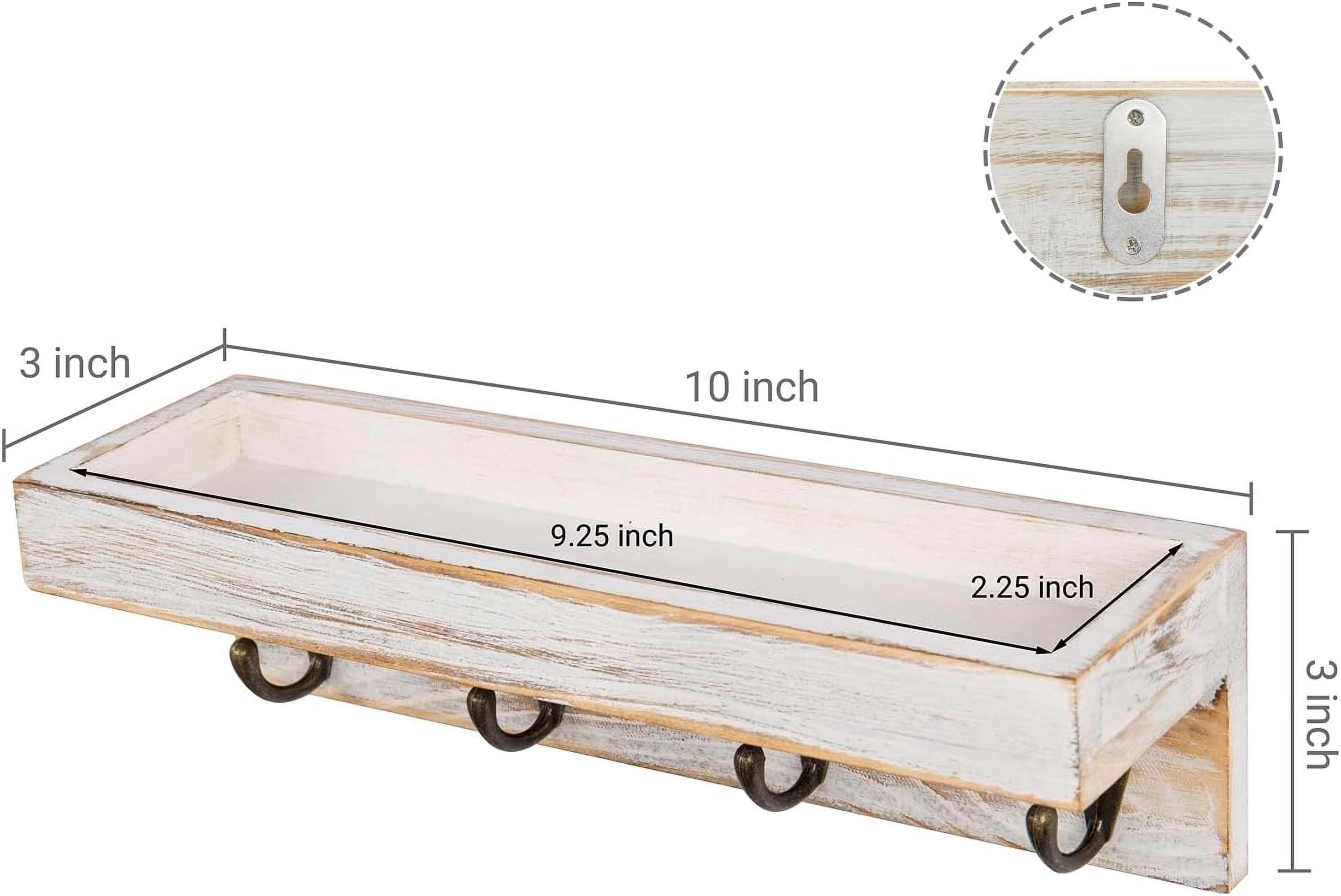 grqwdhj 10 Inch Floating Wall Shelf with Hooks Dark Brown Wood Entryway ...