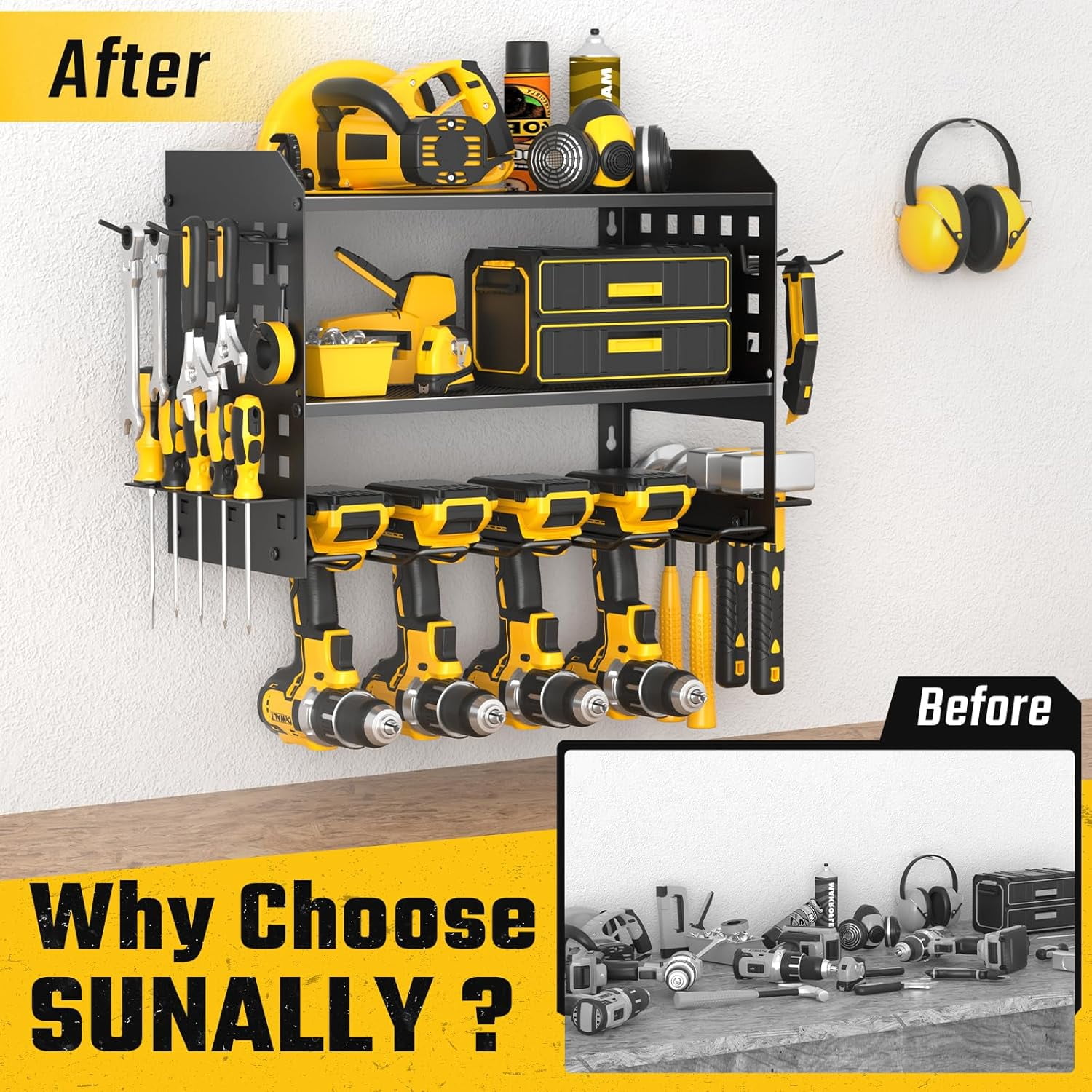 grqwdhj 3-Tier Heavy Duty Steel Power Tool Organizer Matte Black 3 ...