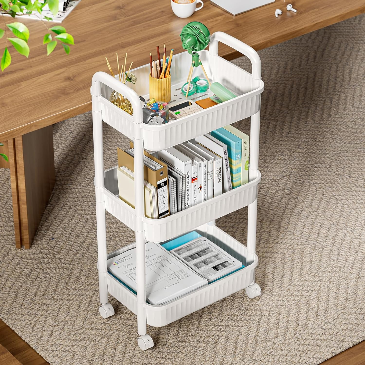 grqwdhj 4 Tier Rolling Carts with Wheels Utility Cart with Handle and ...