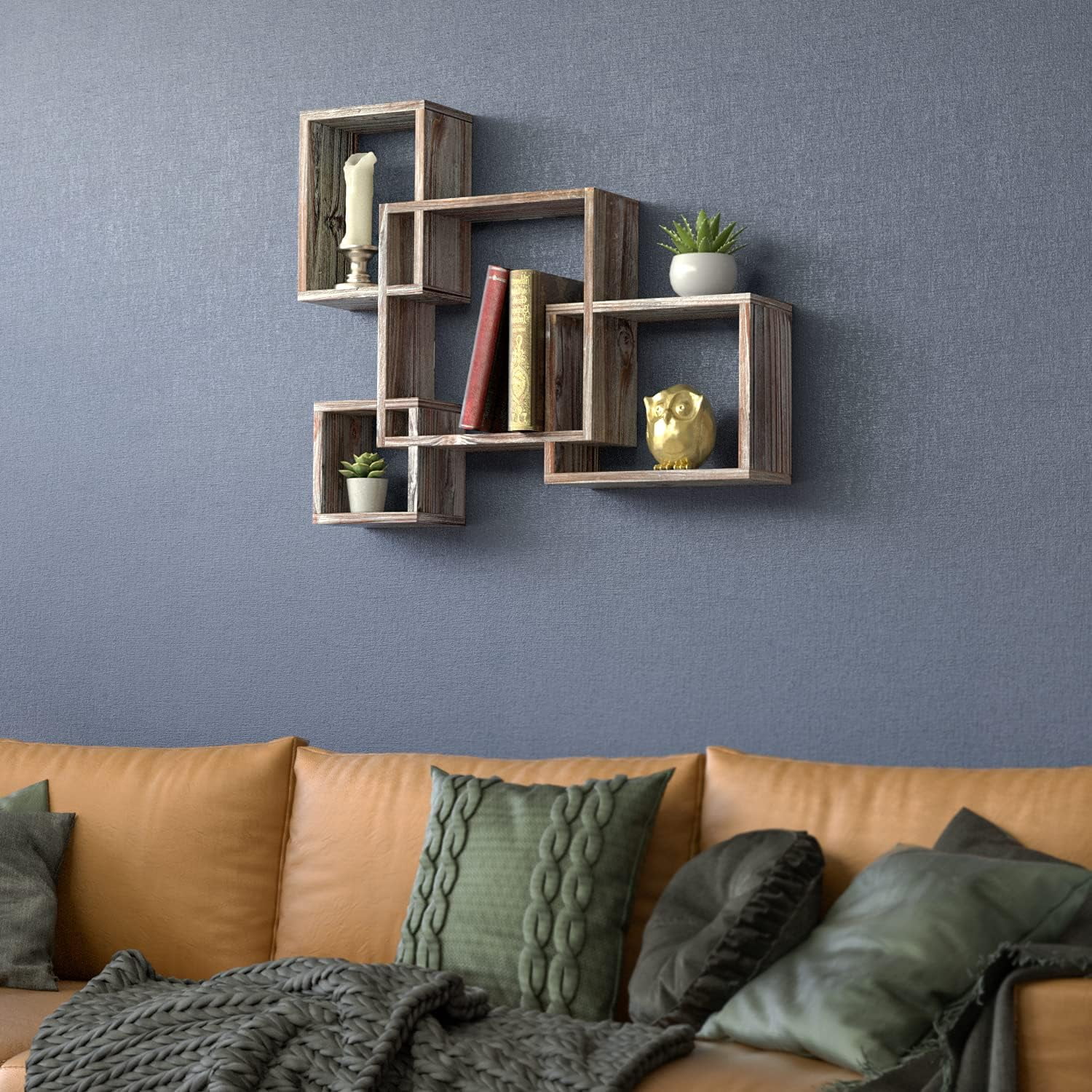 grqwdhj Rustic Wood Shelves -Floating Intersecting Wall Shelves with 4 ...