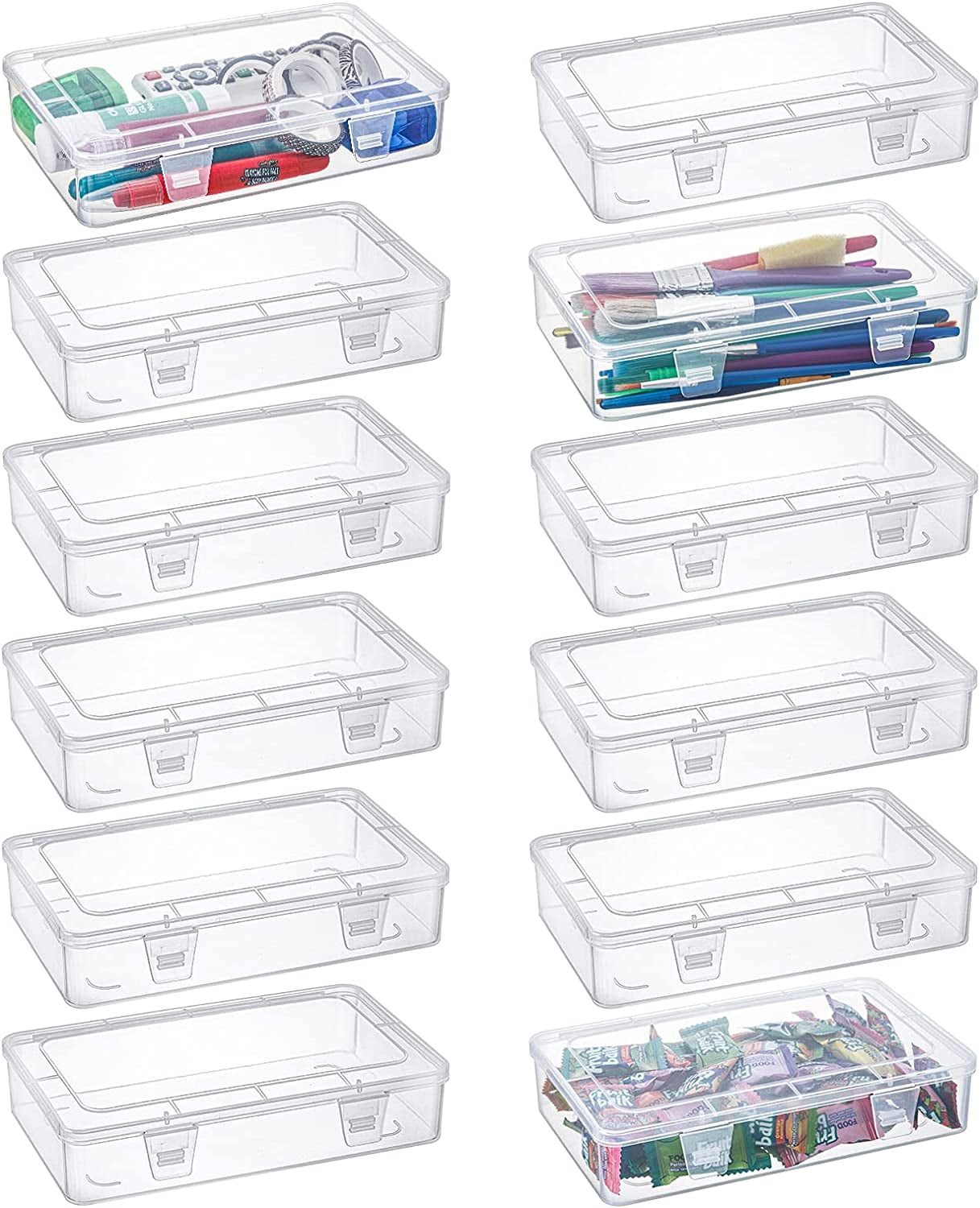 12 Pack Clear Plastic Storage Containers with Lids, 8 x 5 x 1.75 Inch Empty Hinged Boxes ...