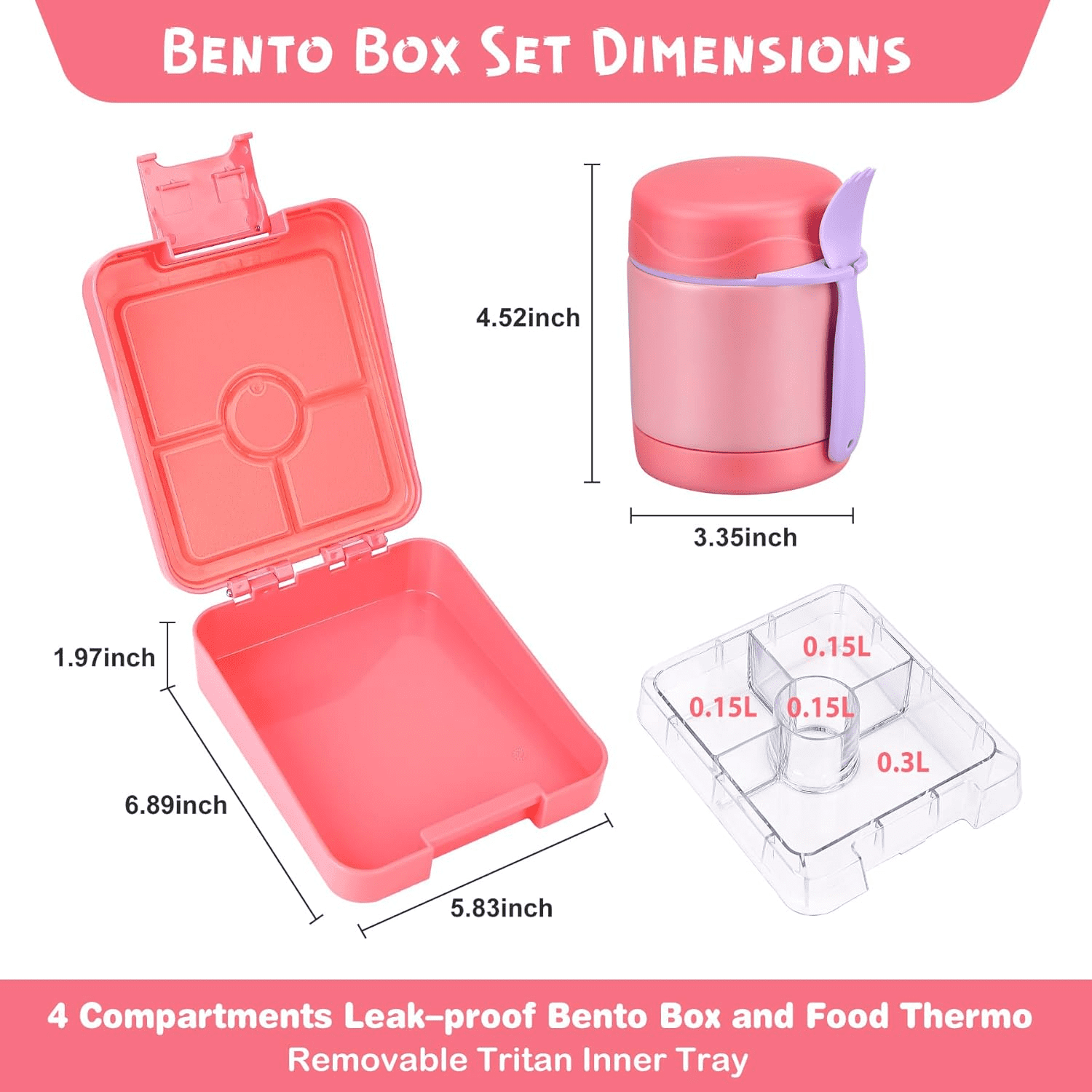 gsjkfkla Bento Lunch Set With 10oz Soup Thermo Leak-proof Lunch ...