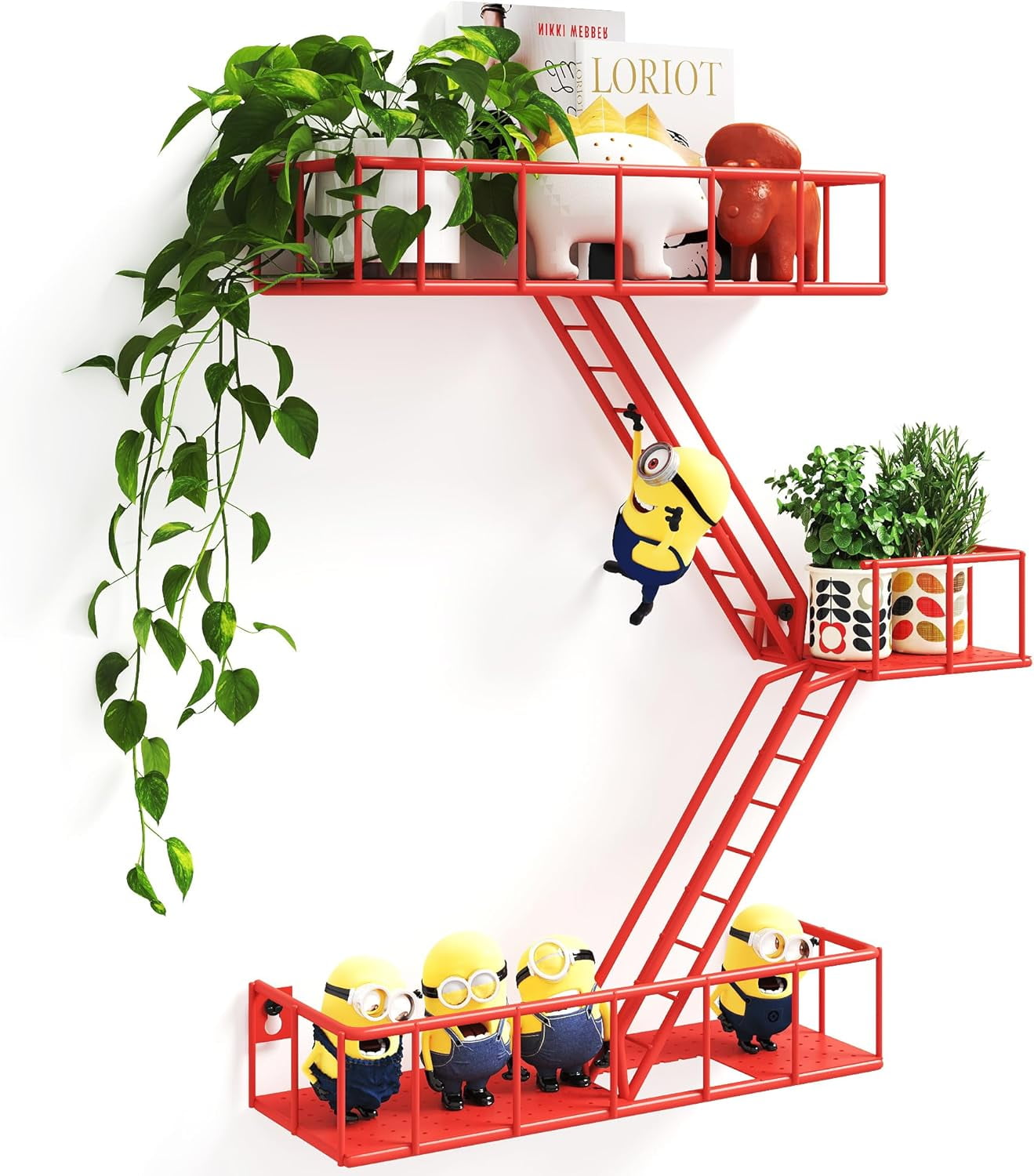 gsjkfkla KFHDMCV Fire Escape Shelf - 3 Tier Metal Red Fire Escape Wall ...