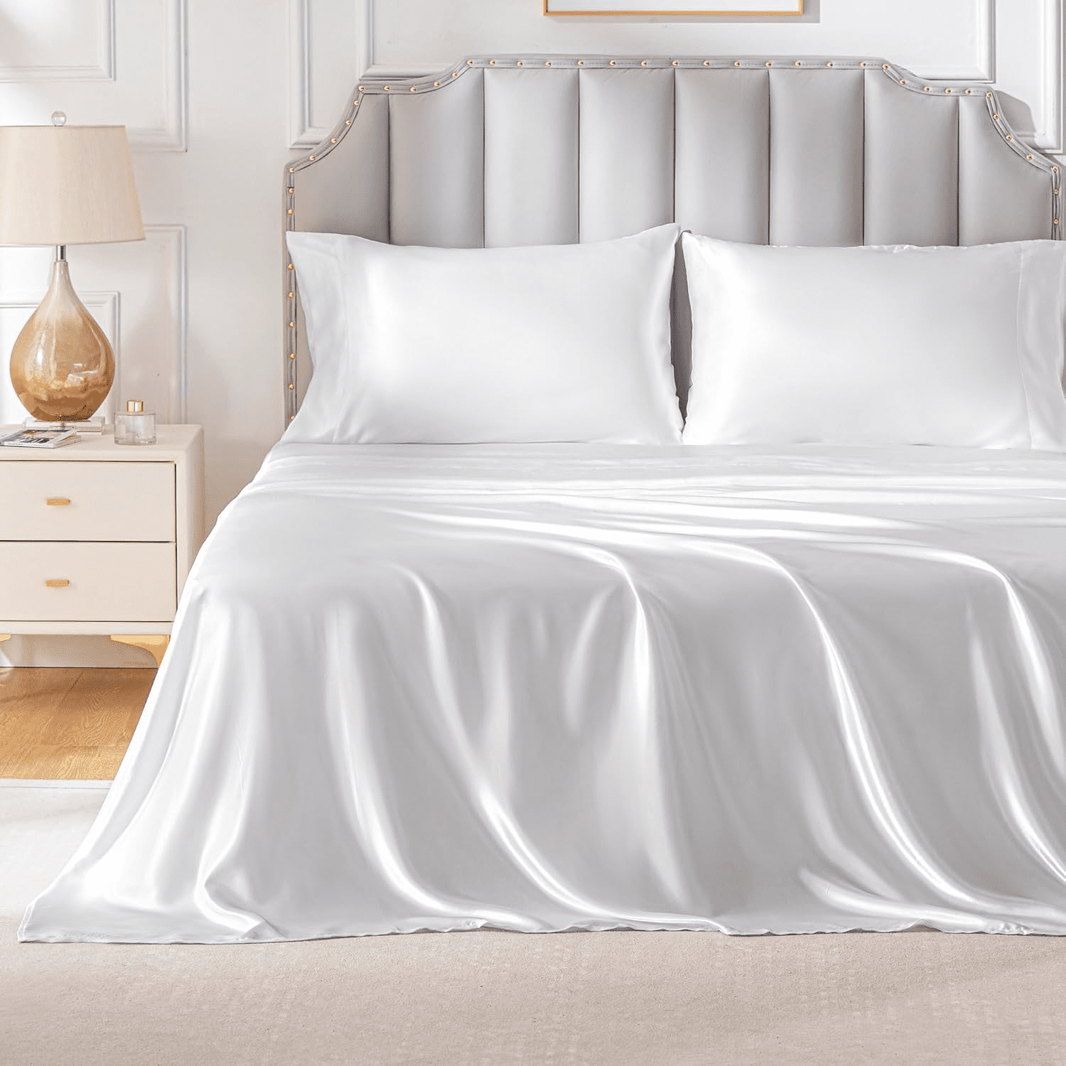 lkmnhy Satin Sheets King Size Silky Soft Satin Bed Sheets 4 Psc Leapord ...