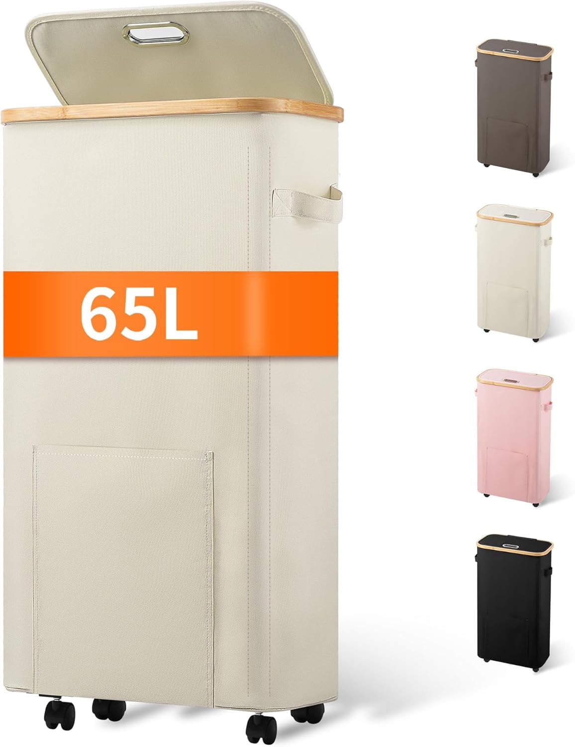 VFDTBUHN Slim Laundry Basket with Wheels Tall Dirty Clothes Hamper on ...