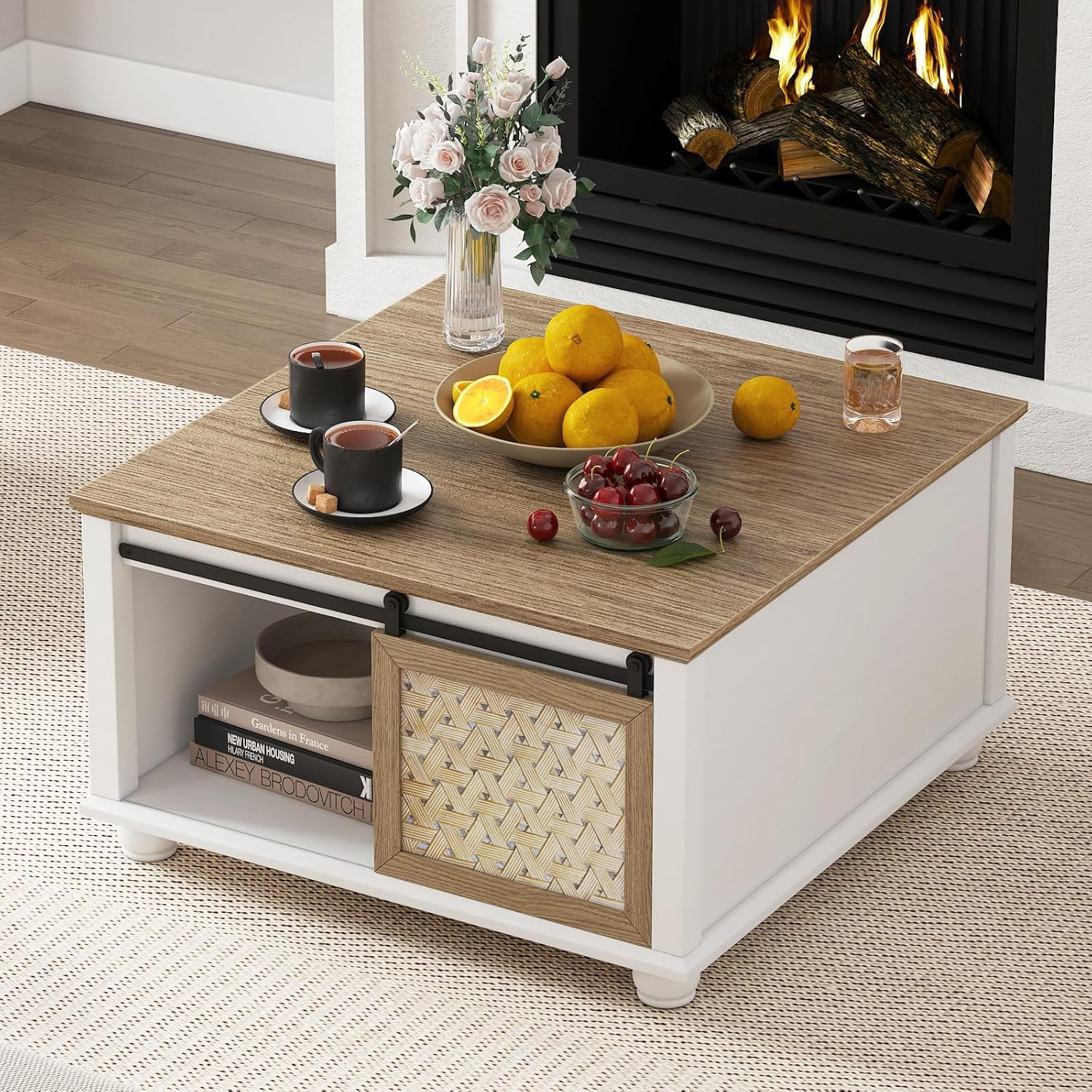 guhjkvbno Farmhouse Coffee Table with Storage Modern Coffee Table with ...