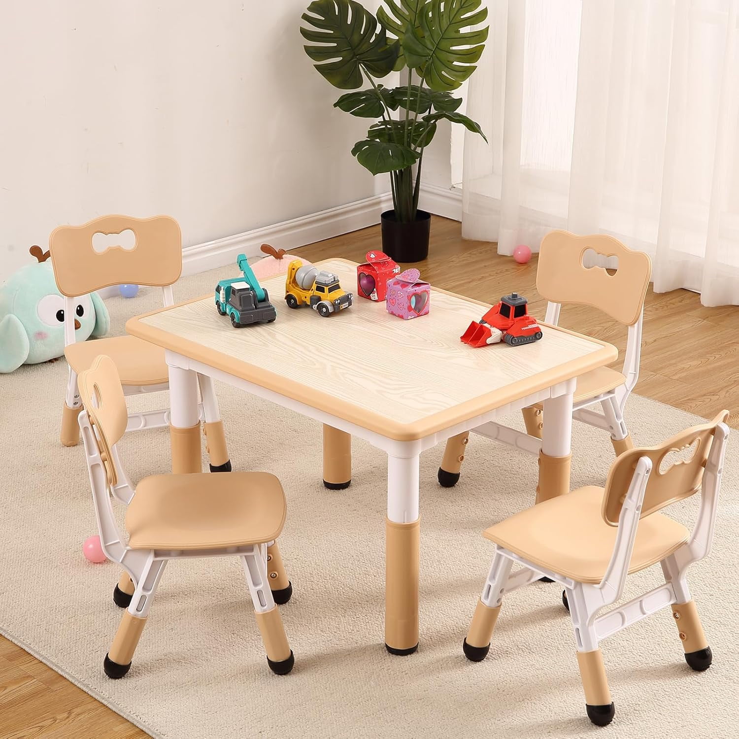 guhjkvbno Kids and Chairs Set Height Adjustable With 4 Seats for Ages 2 ...