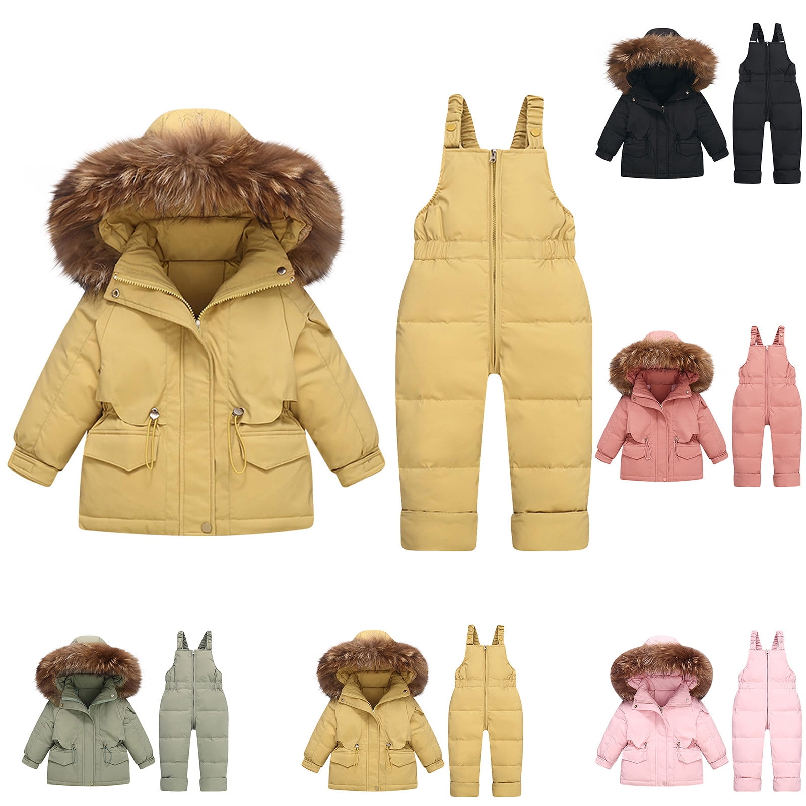 guisaled Baby Snowsuit 12-18 Months Winter Puffer Jacket and Snow Pant 2 Piece Snow Suits Solid ...