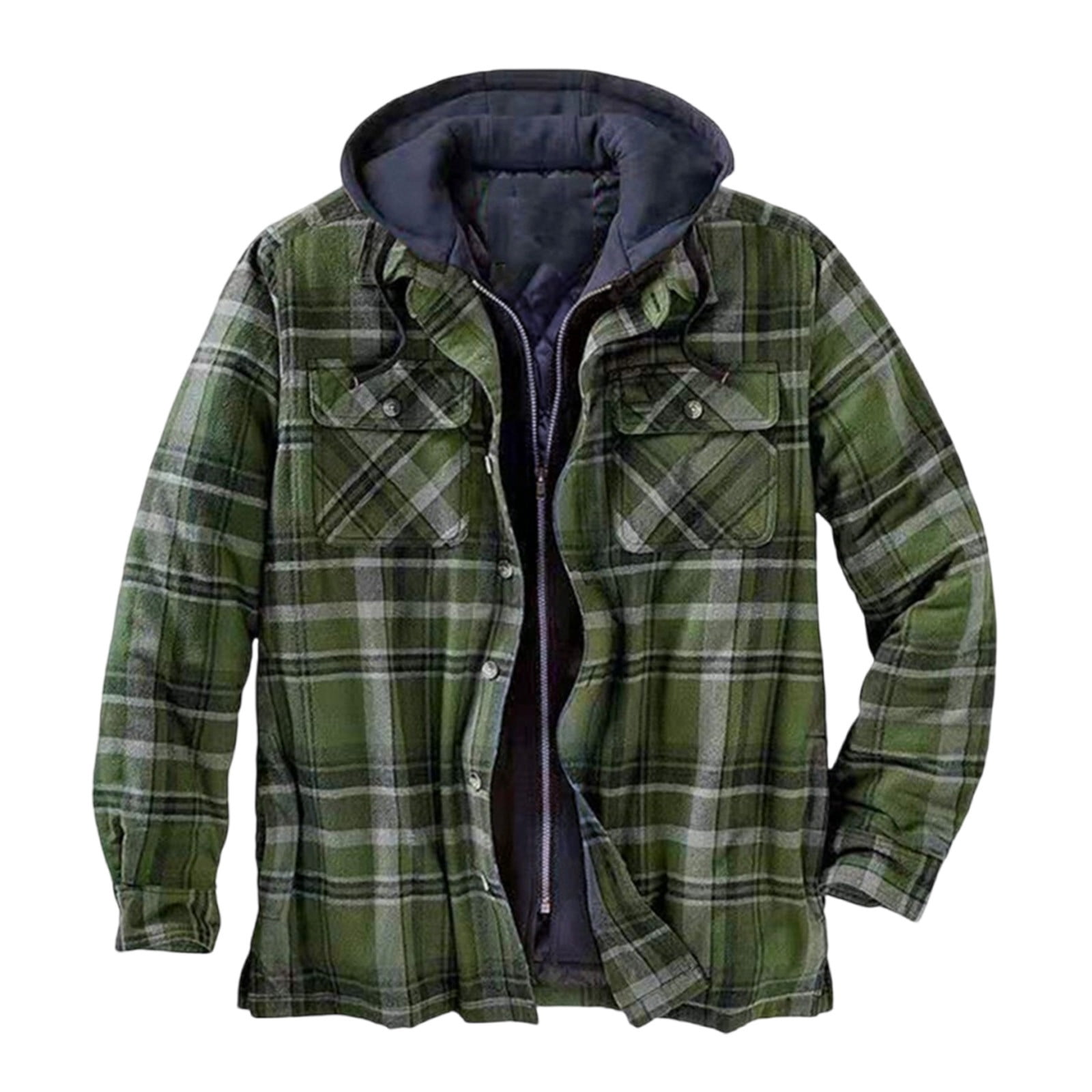 guisaled Flannel Jackets for Men Long Sleeve Plaid Shirt Jacket Quilt ...
