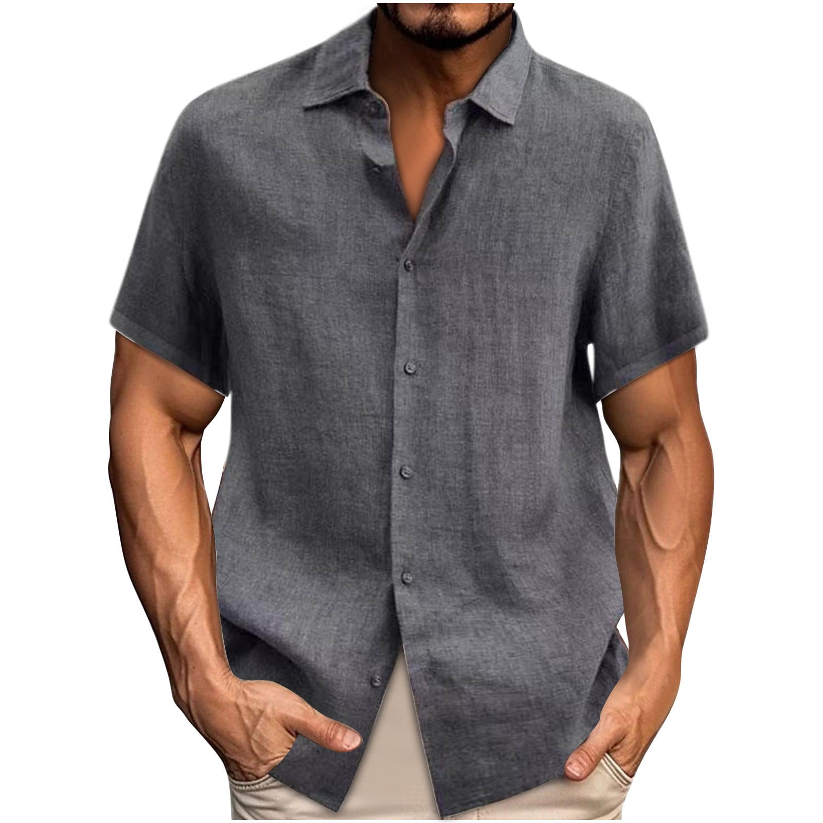 guisaled Linen Shirts for men Short Sleeve Casual tee Shirt solid color ...