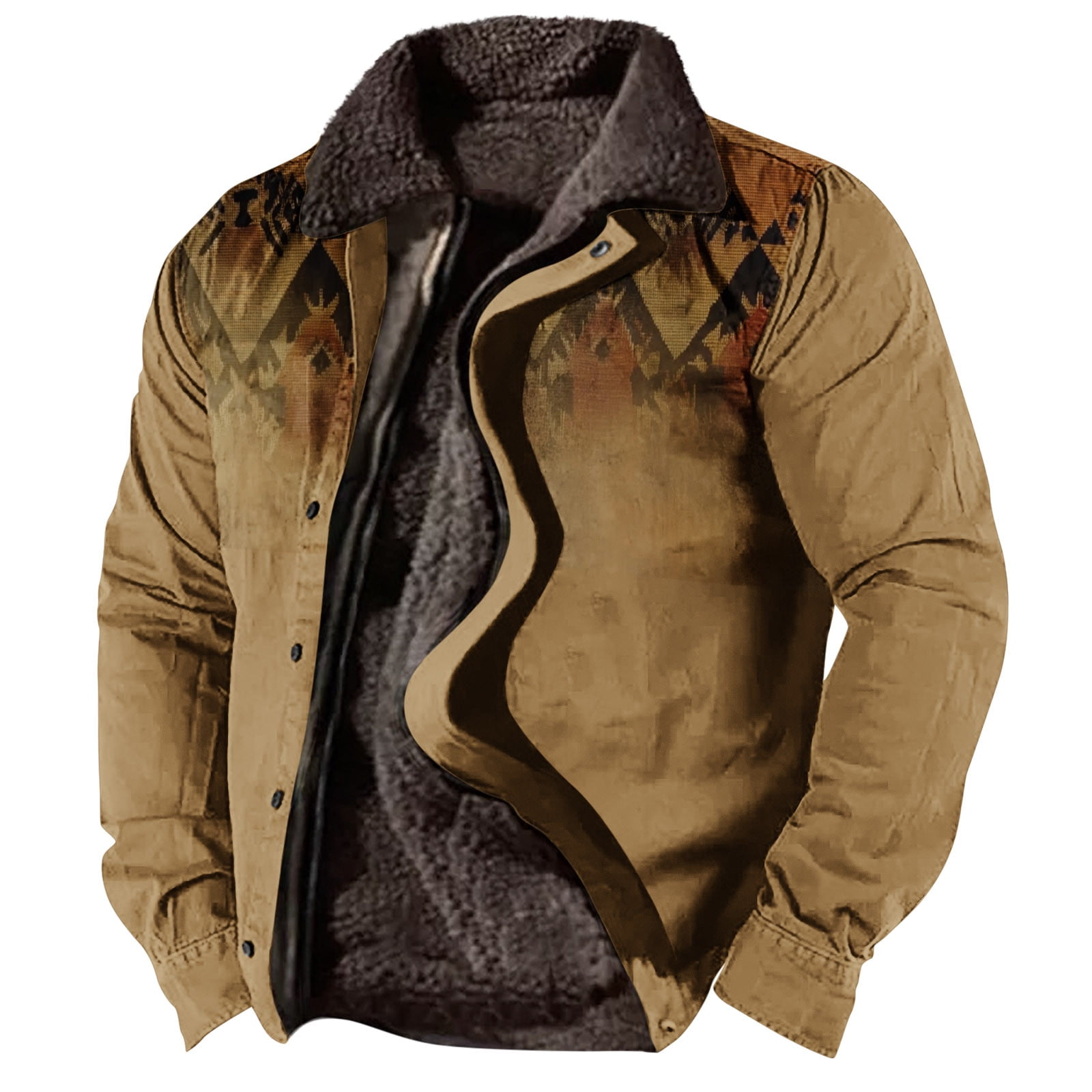 guisaled Men Sherpa Jacket Aztec Cowboy Western Jackets Winter Warm ...