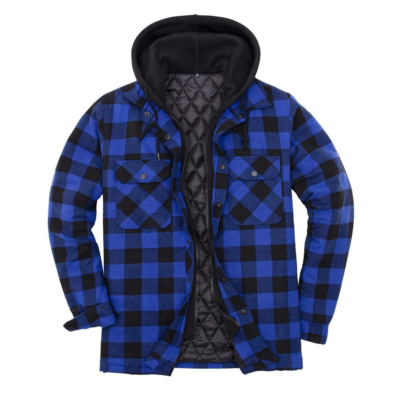 guisaled Men's Flannel Jacket Quilted Lined Hooded Shirt Jacket Winter ...