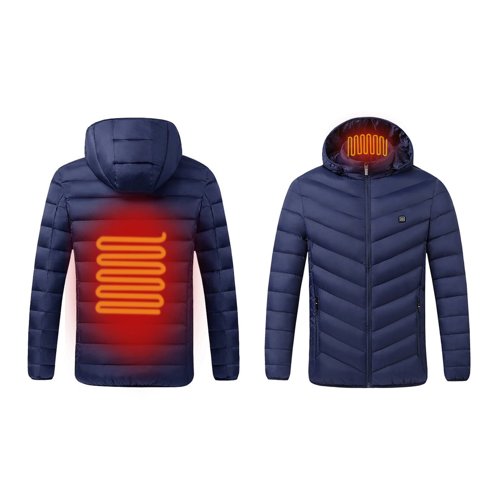 guisaled Men's Heated Jacket Hooded Zipper Winter Soft Windproof Down ...