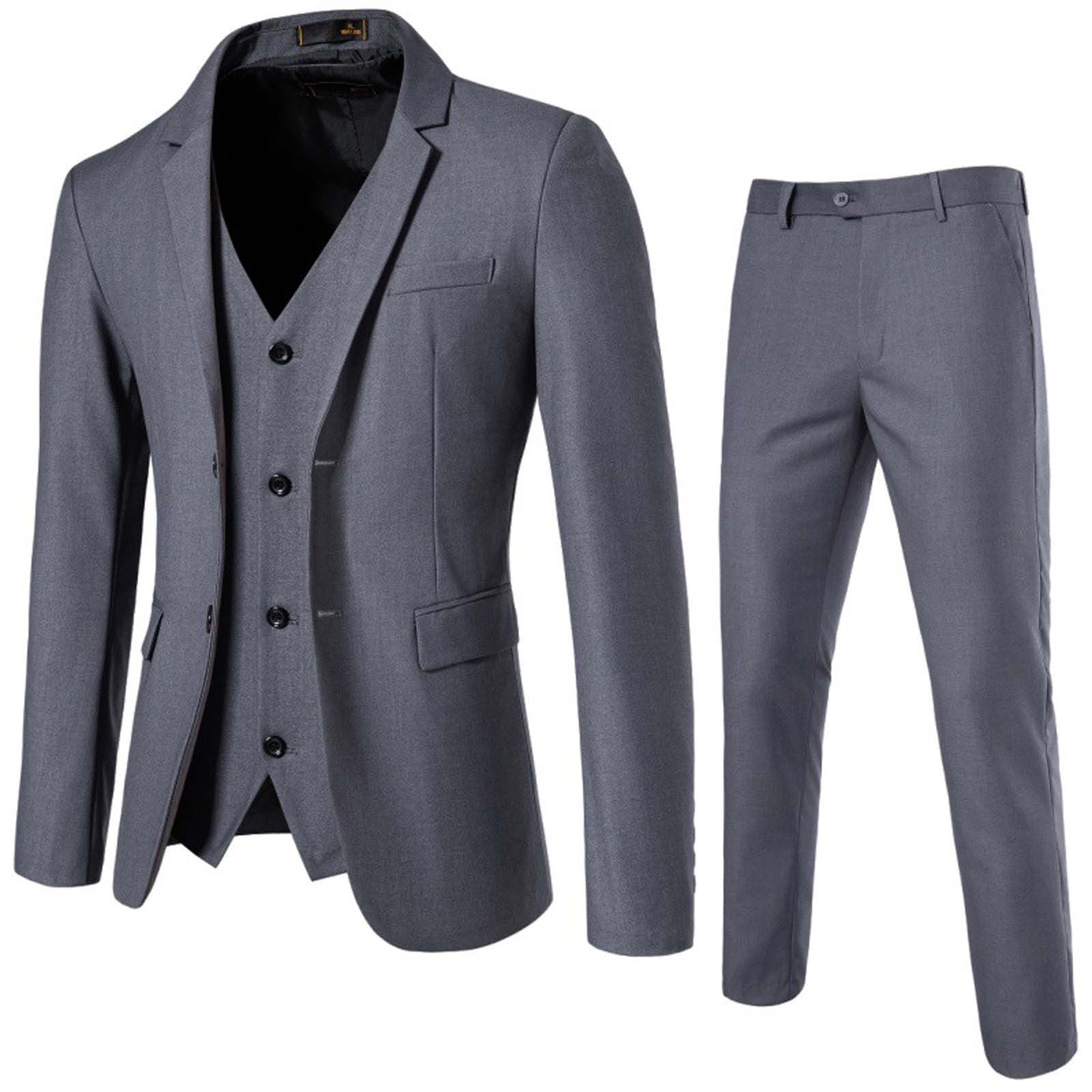 guisaled Men's Suits 2 Pieces Elegant formal Solid Button Down Slim Fit ...