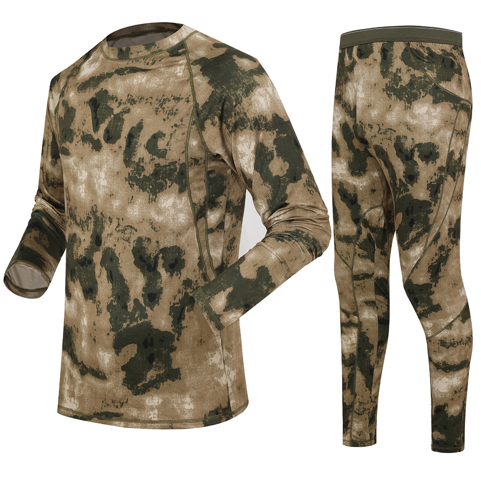 guisaled Men's Thermal Underwear Camo Workout Top And Bottom 2 Piece ...
