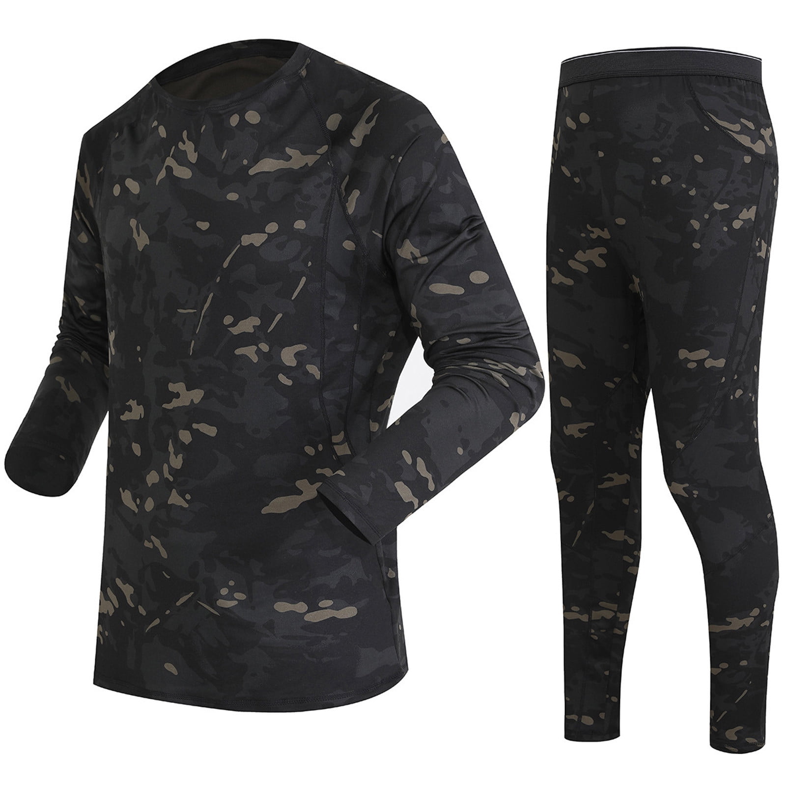 guisaled Men's Thermal Underwear Camo Workout Top And Bottom 2 Piece ...