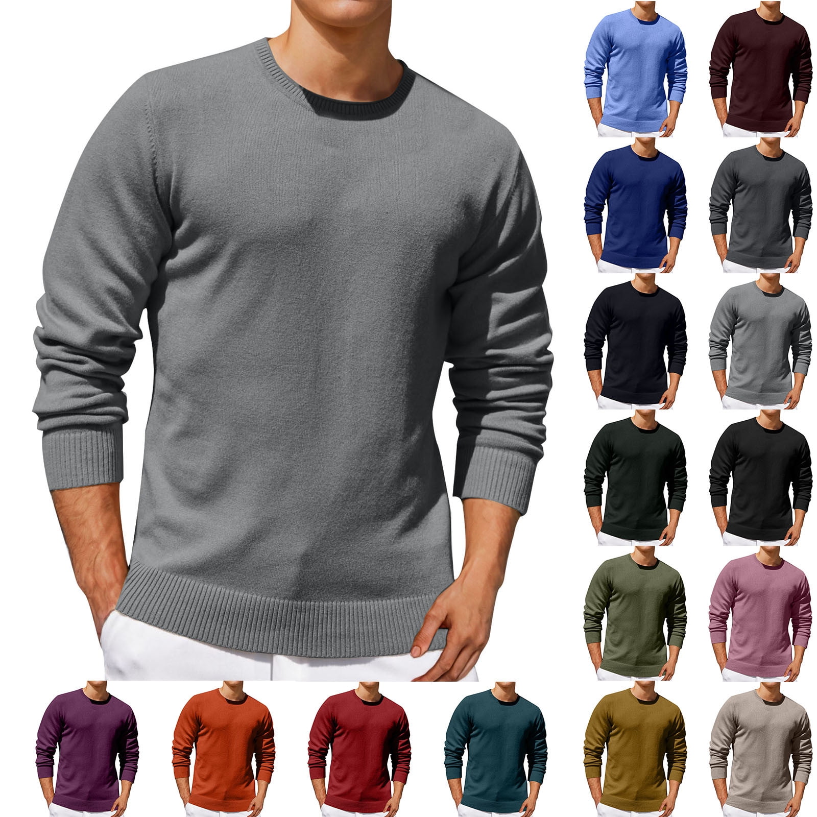 guisaled Mens Crewneck Sweater Winter Casual Wool Blend Knitted ...