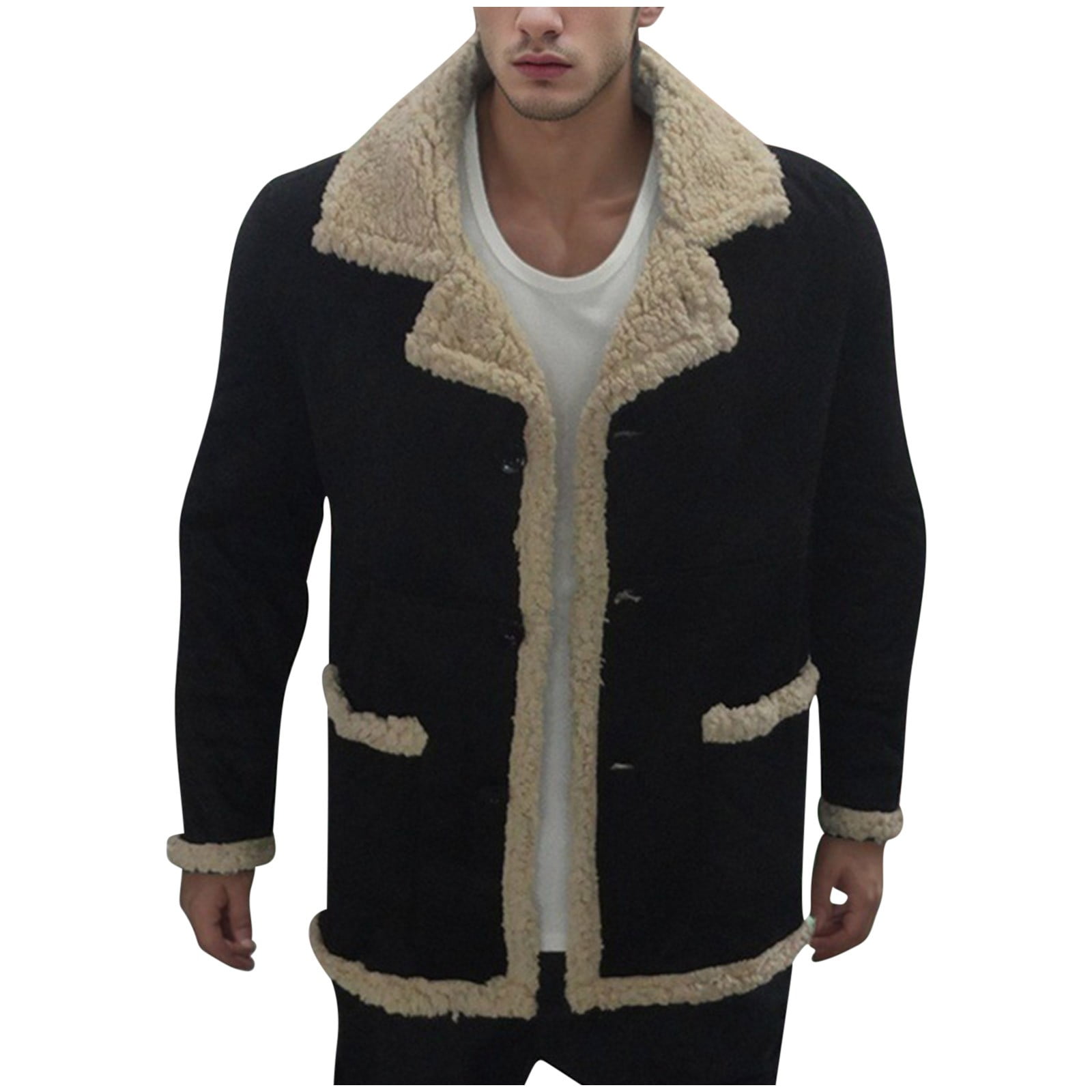guisaled Mens Faux Leather Jacket Fuzzy Sherpa Fleece Lined Winter ...