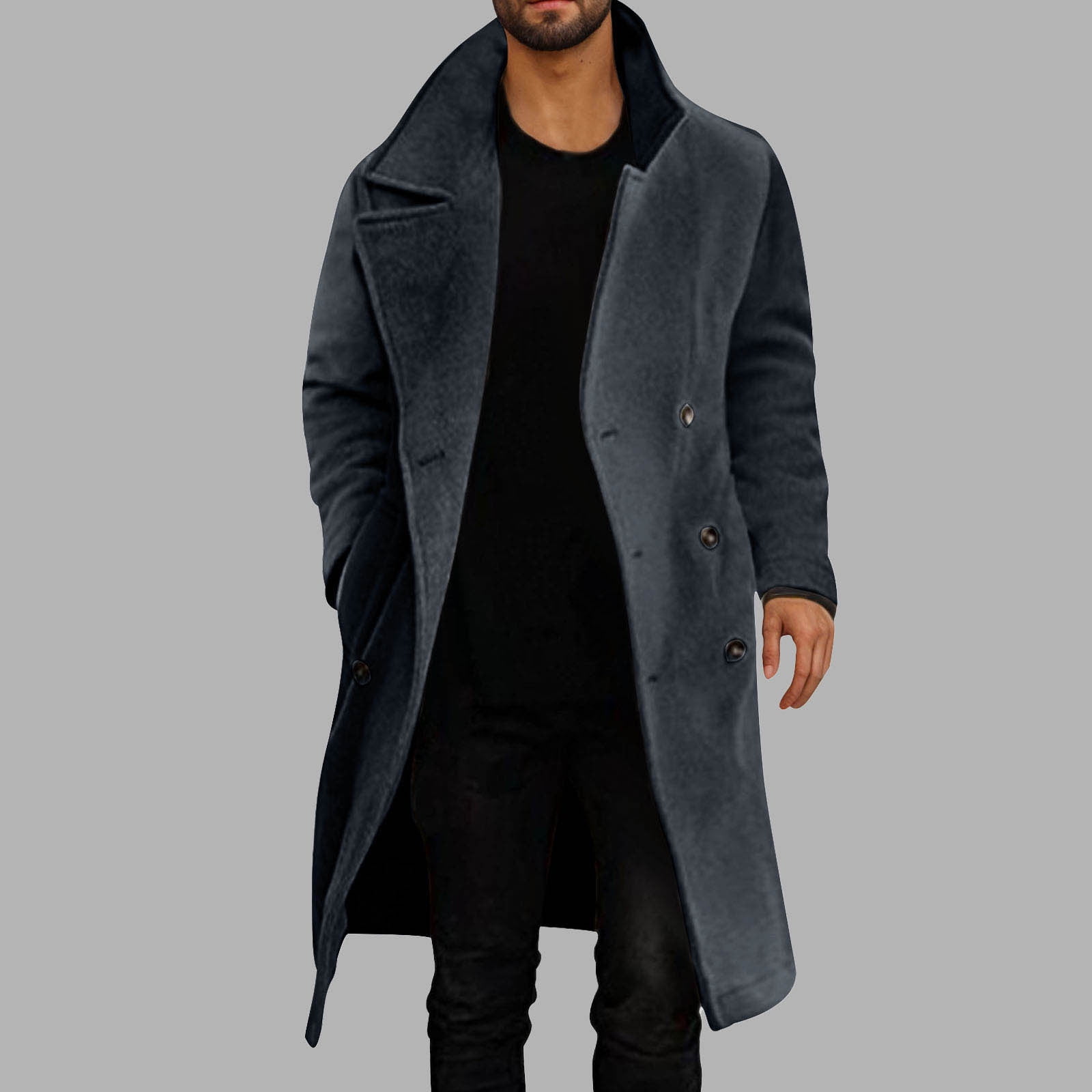 guisaled Mens Peacoat Oversize Single Breasted Trench Coat 2024 Winter ...
