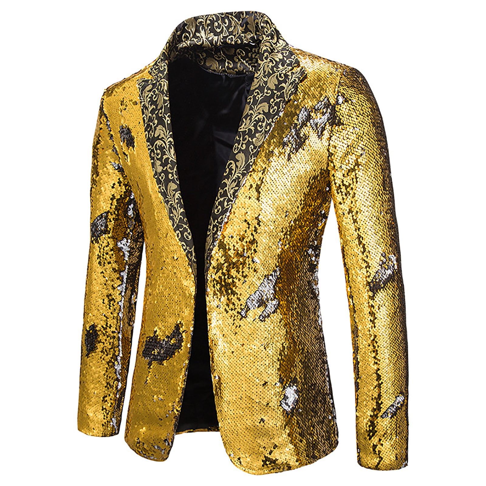 guisaled Mens Sequin Suit Jacket Slim Fit One Button Notch Lapel Blazer ...