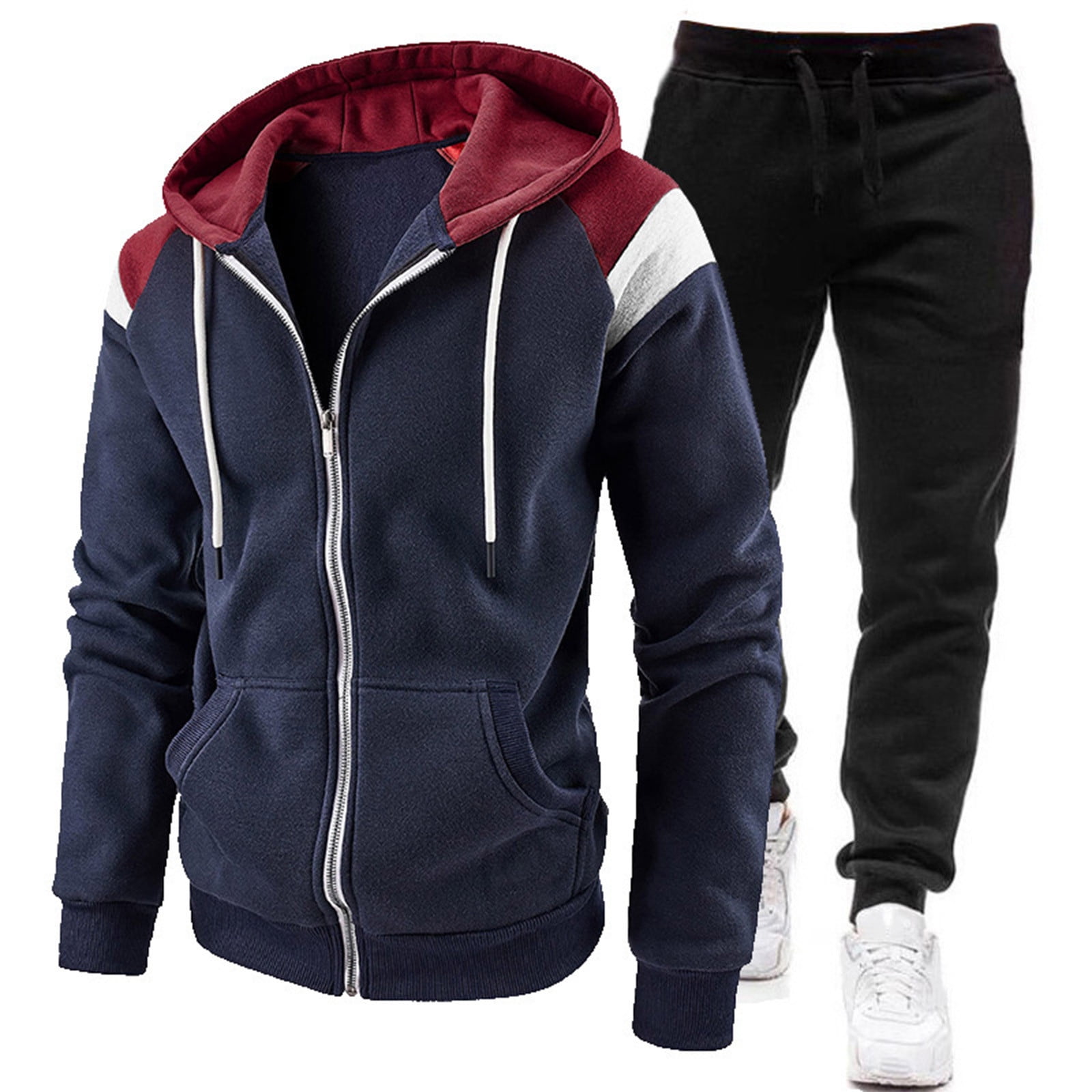 guisaled Mens Sweatsuit 2 Pieces Set Casual Jogging Athletic Hooded ...